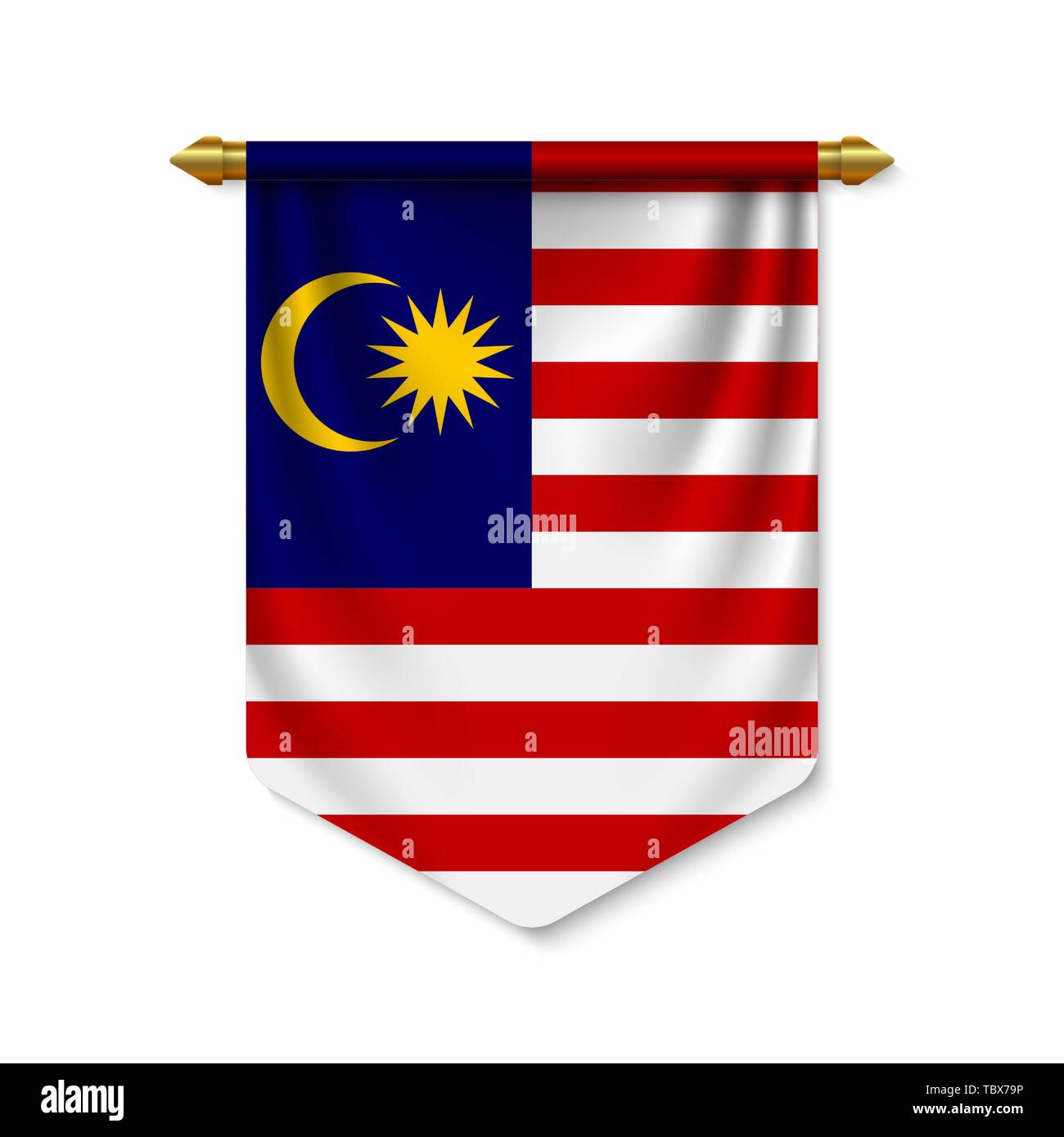 3d realistische Wimpel mit Flagge von Malaysia. Vector Illustration ...