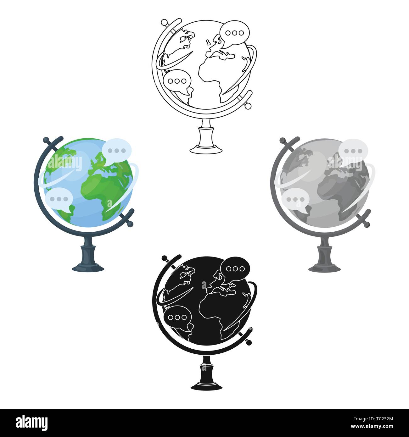Globus der verschiedenen Sprachen Symbol im Cartoon, Design in schwarz ...