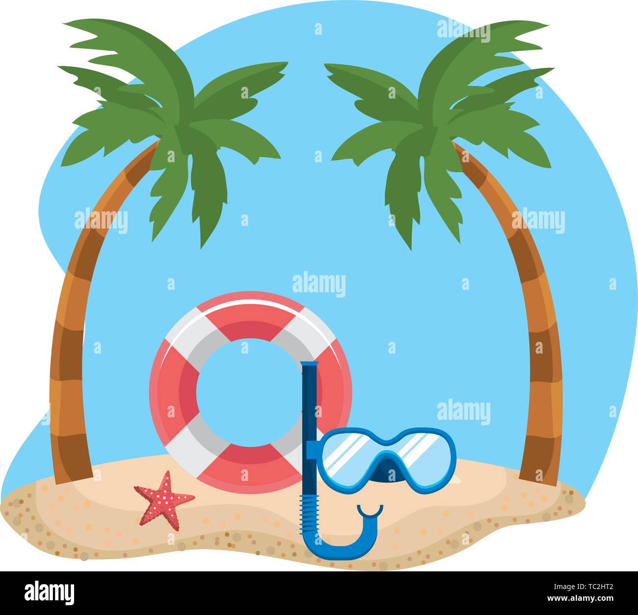Palme und Icon Set Design, Sommer Urlaub tropische Natur der Insel und ...