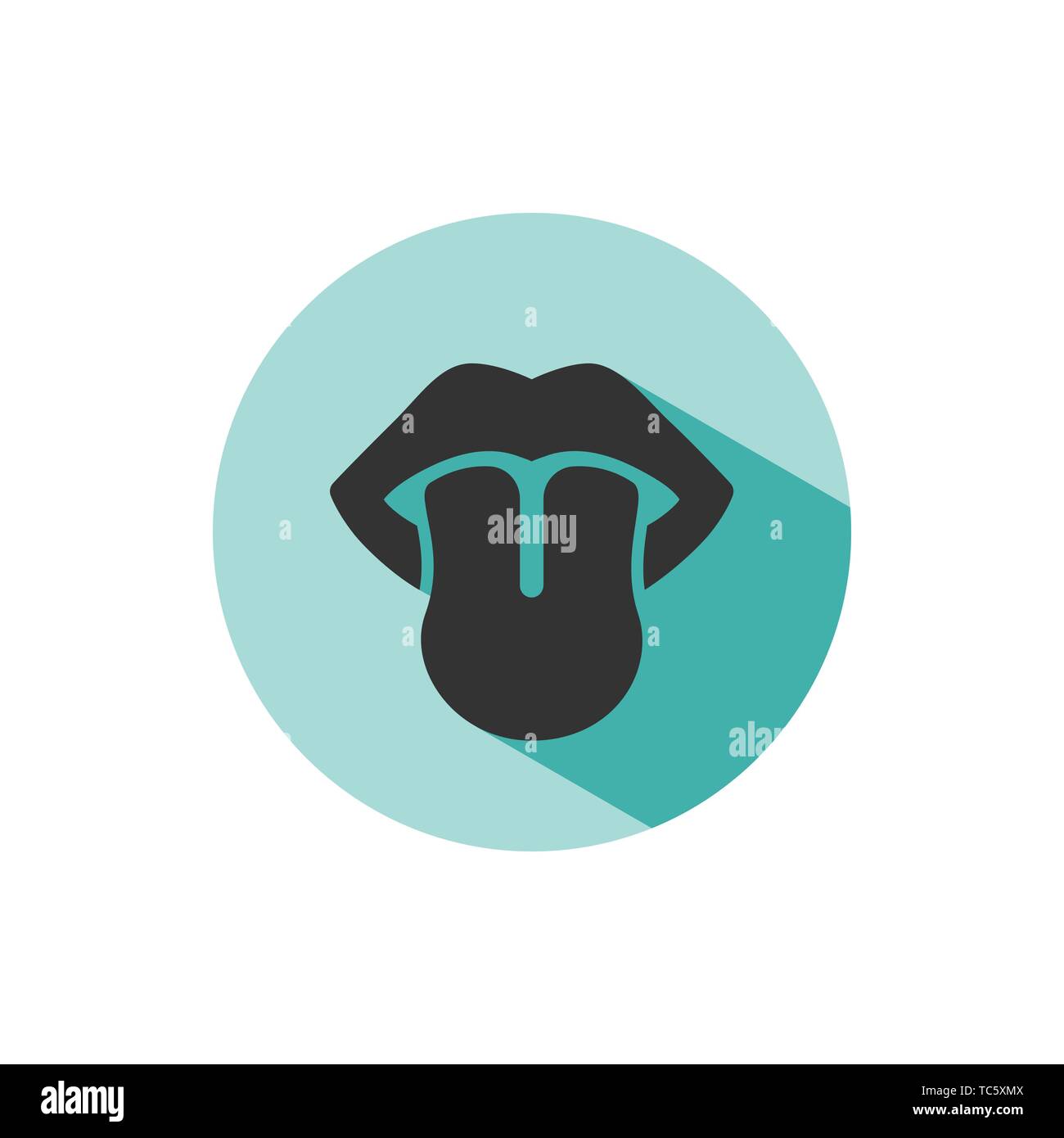 Körper spürt Geschmack. Zunge Symbol mit Schatten auf grünem Kreis ...