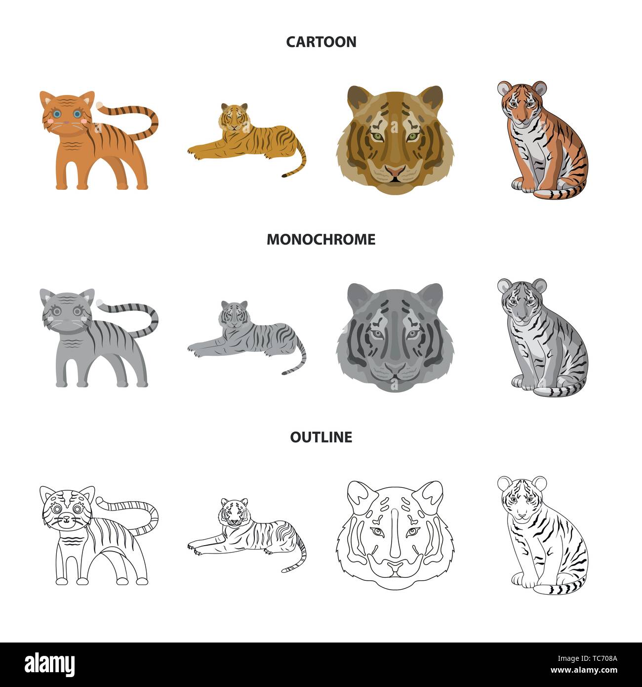 Vector Illustration von Tiger und asiatische Symbol. Sammlung von Tiger ...