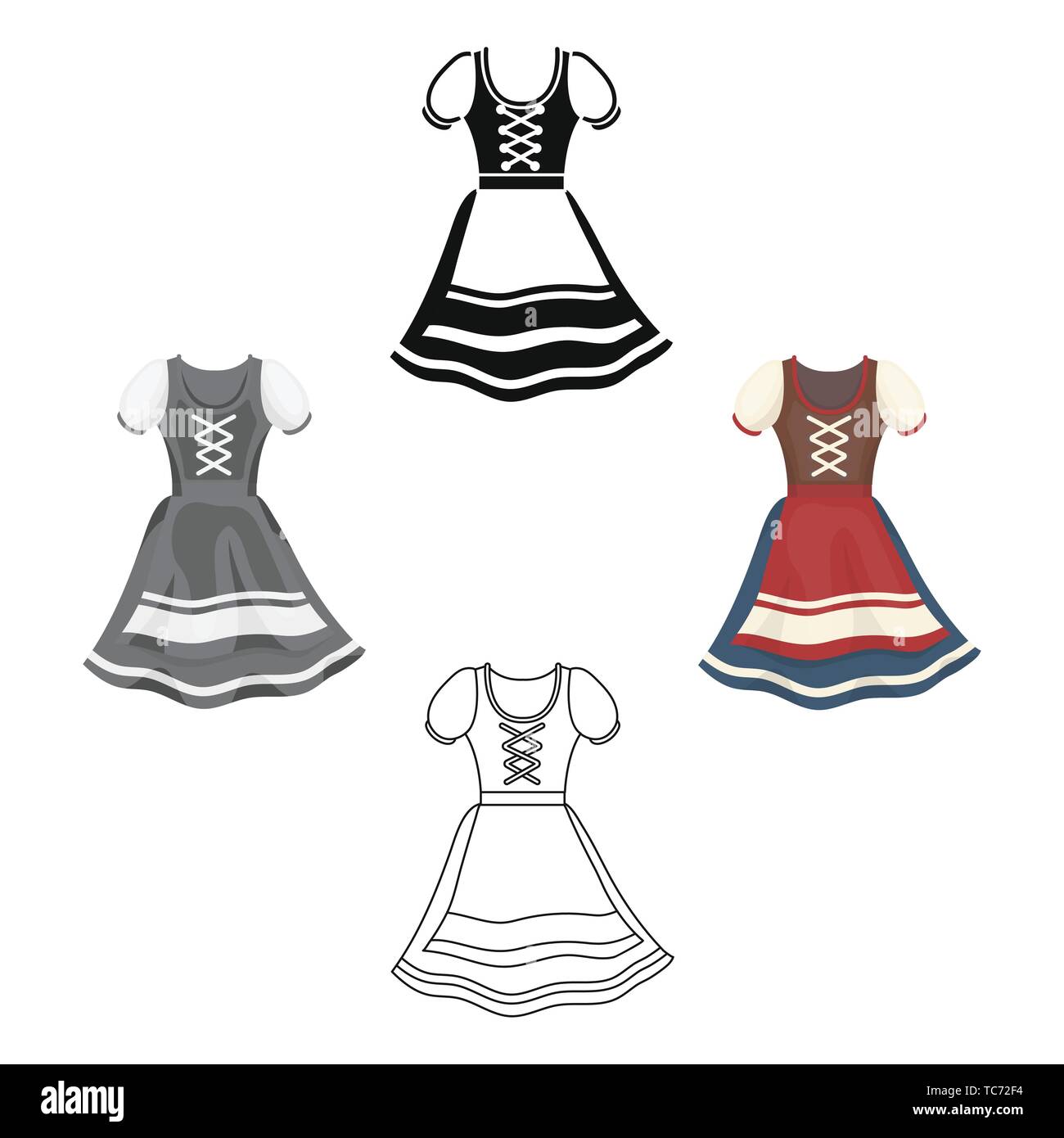 Dirndl Symbol im Cartoon Stil, schwarz auf weißem Hintergrund ...