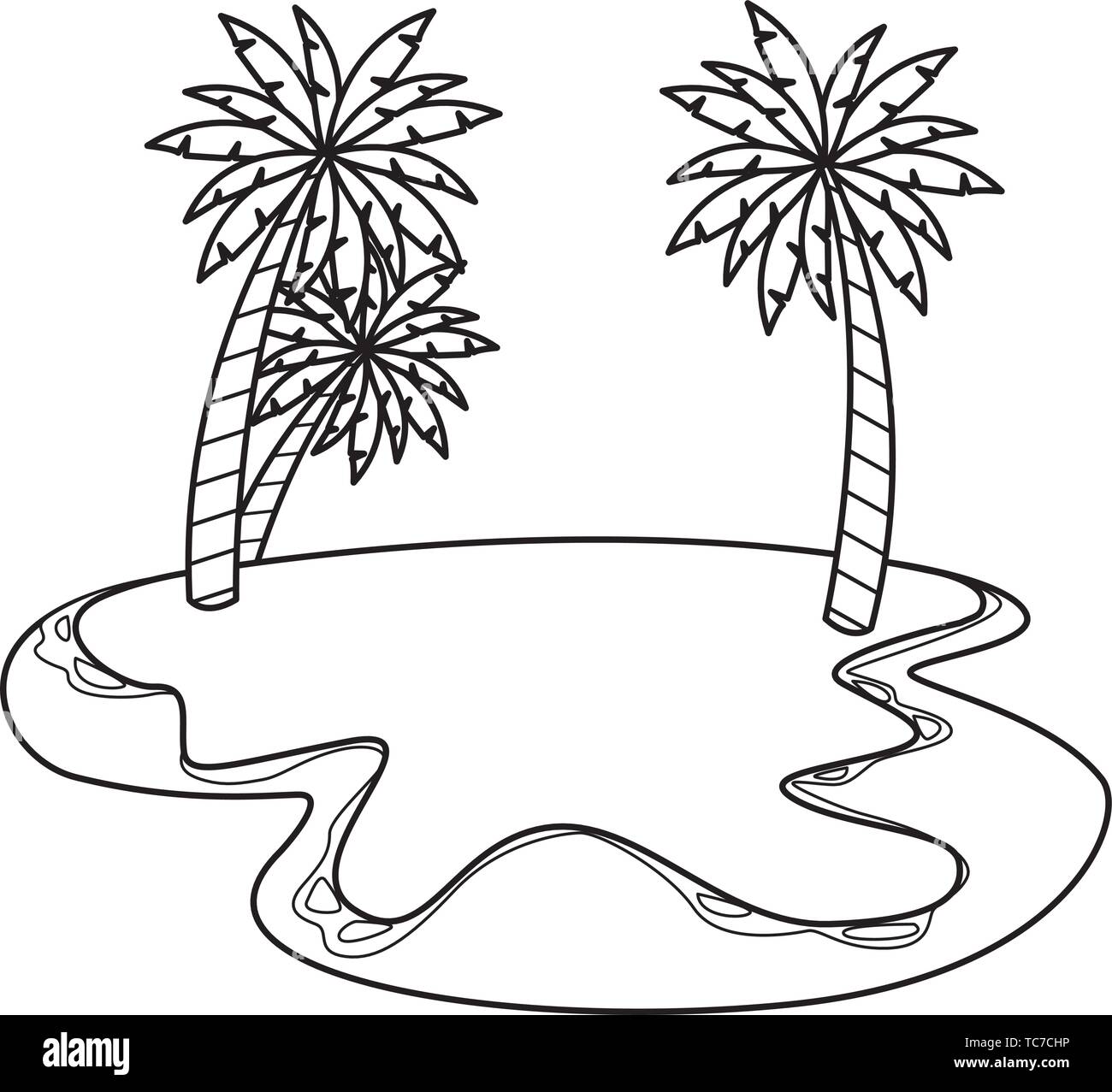 Insel Symbol cartoon Schwarz und Weiß Stock-Vektorgrafik - Alamy