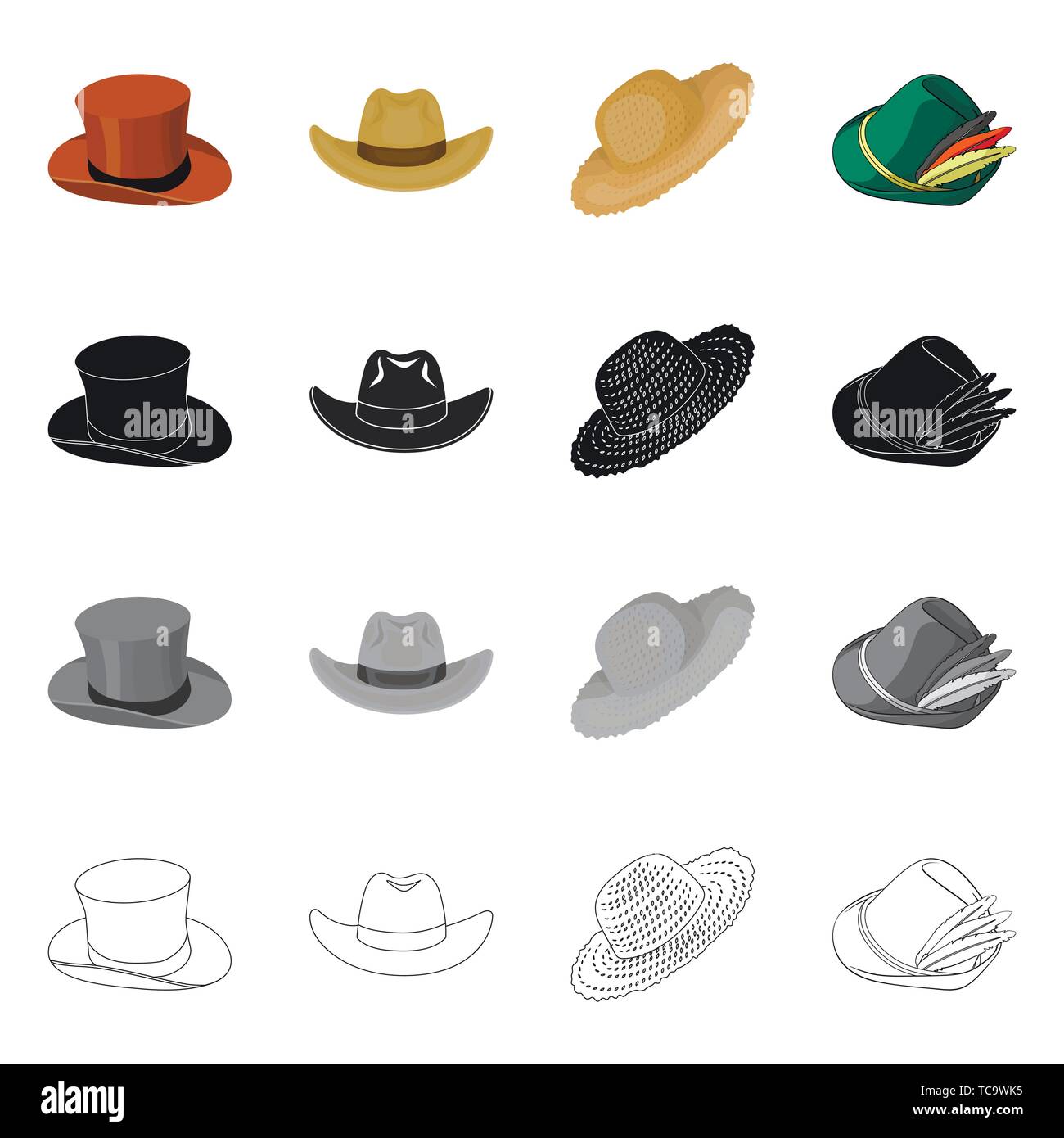 Vector Illustration von Hut und Cap Symbol. Sammlung von Hut und Modell ...