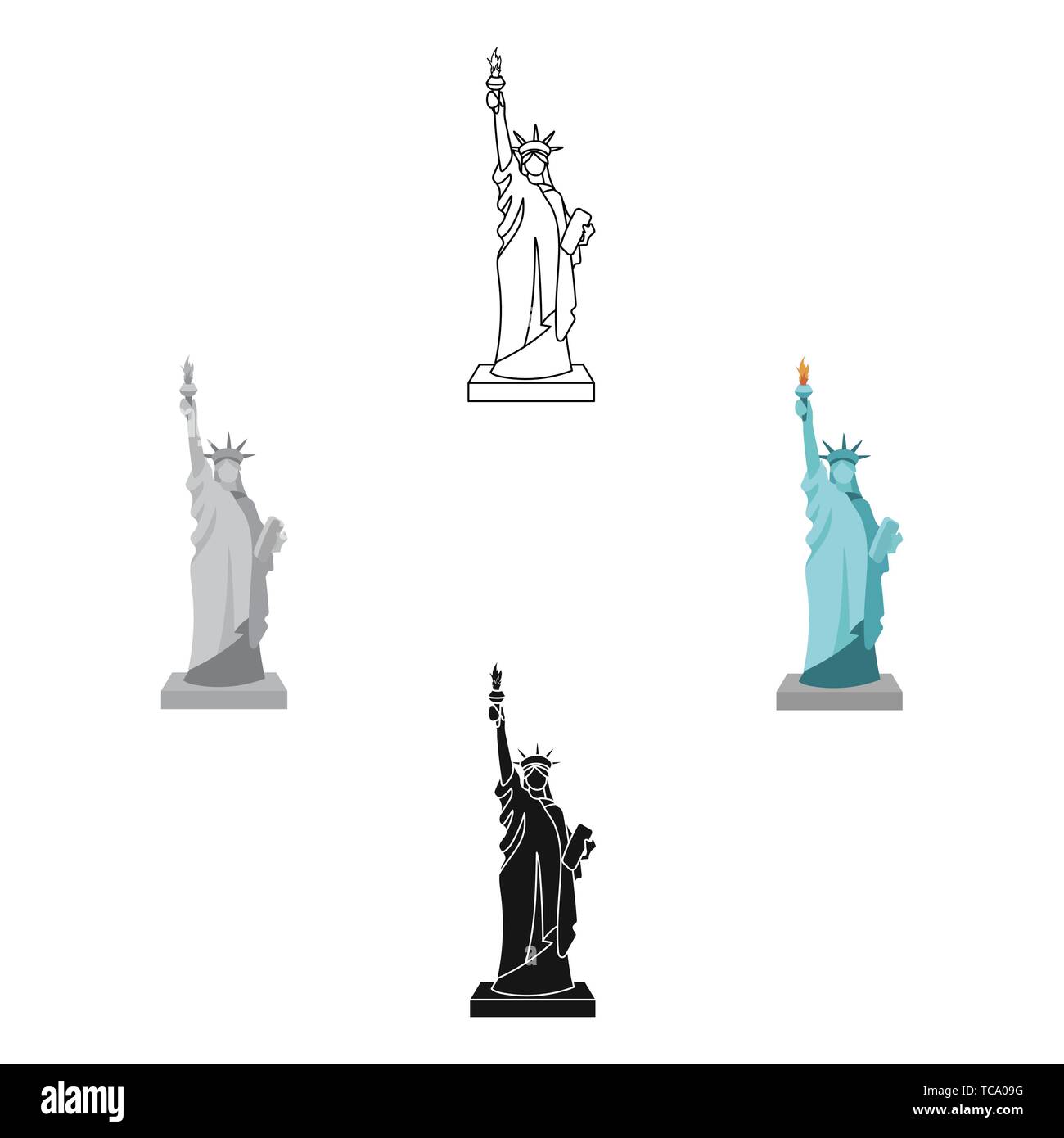 Freiheitsstatue Symbol im Cartoon Stil, schwarz auf weißem Hintergrund ...