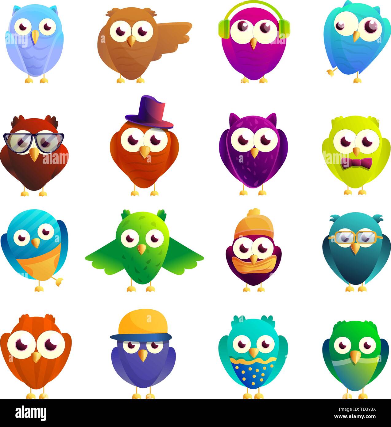 Eule Symbole gesetzt. Cartoon von Owl Vector Icons für Web Design Stock ...