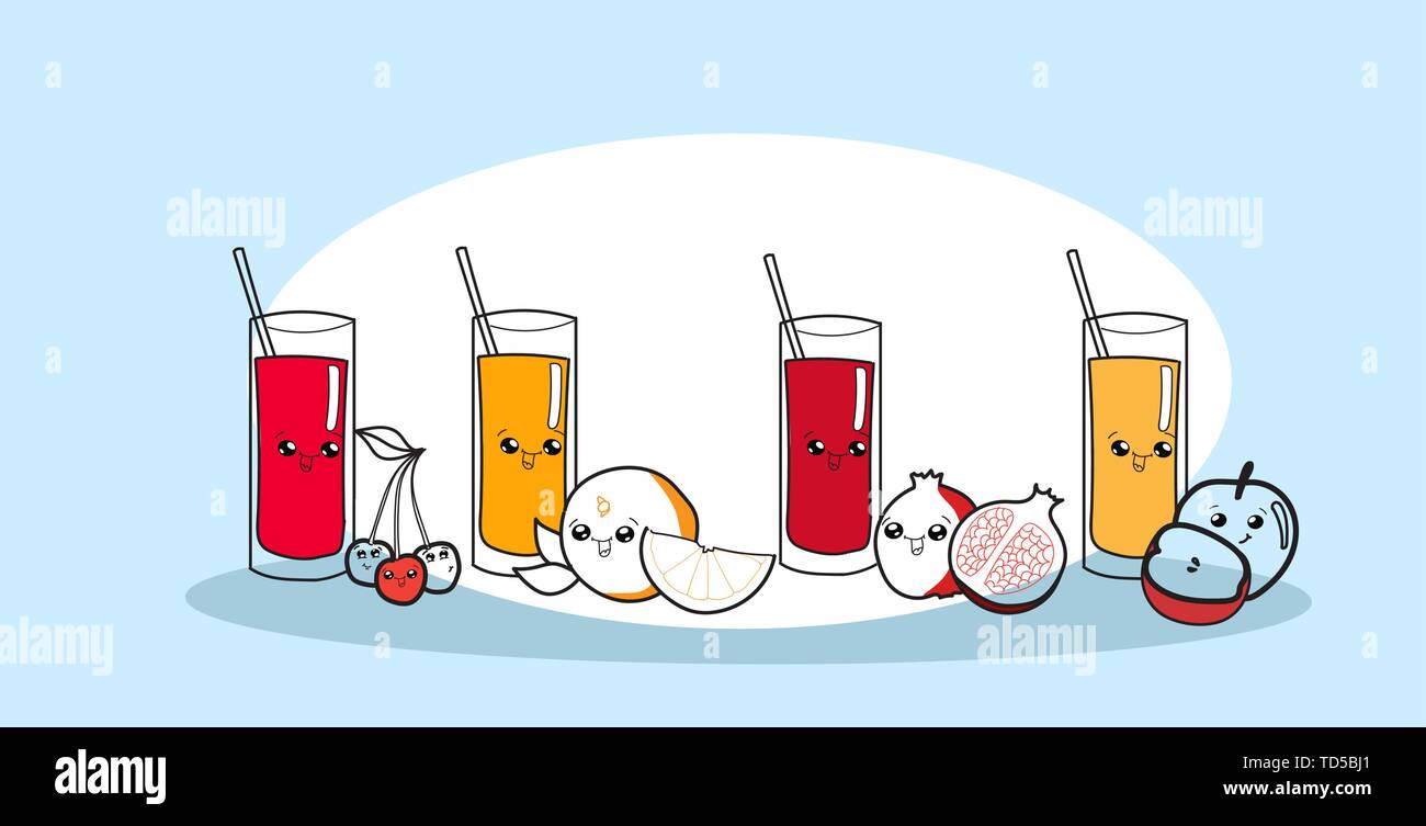 Satz von verschiedenen Saft Gläser mit reifen Früchten cartoon Comic ...