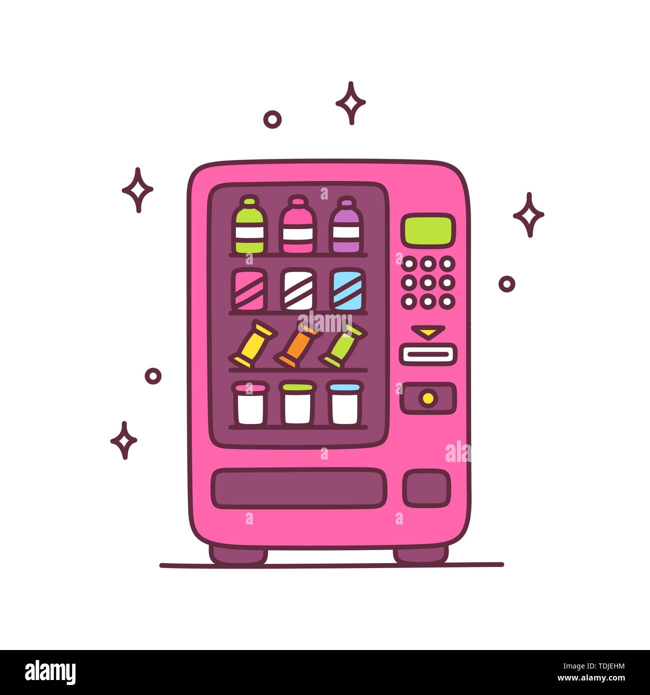 Cute cartoon Hand gezeichnet Automaten Doodle mit Drinks und Snacks ...