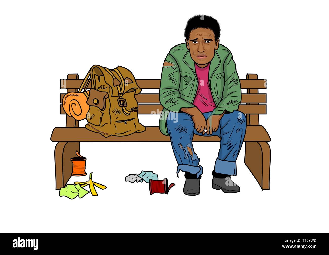 Armer Mann Vektor auf der Bank sitzen Cartoon Illustration ...