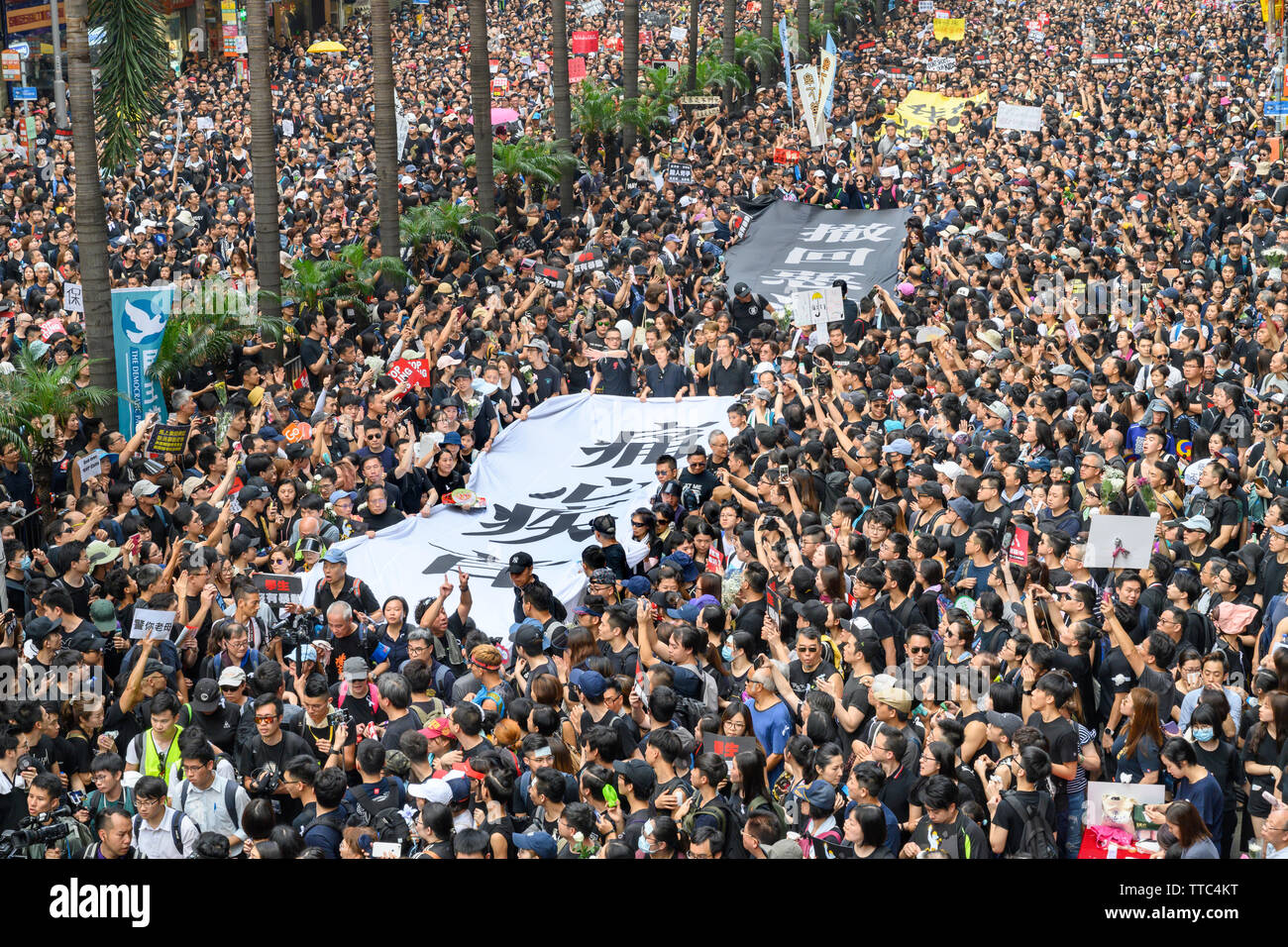 Hong Kong 16 Juni 2019 Protest Auslieferung Rechnung. Tausende Menschen ...