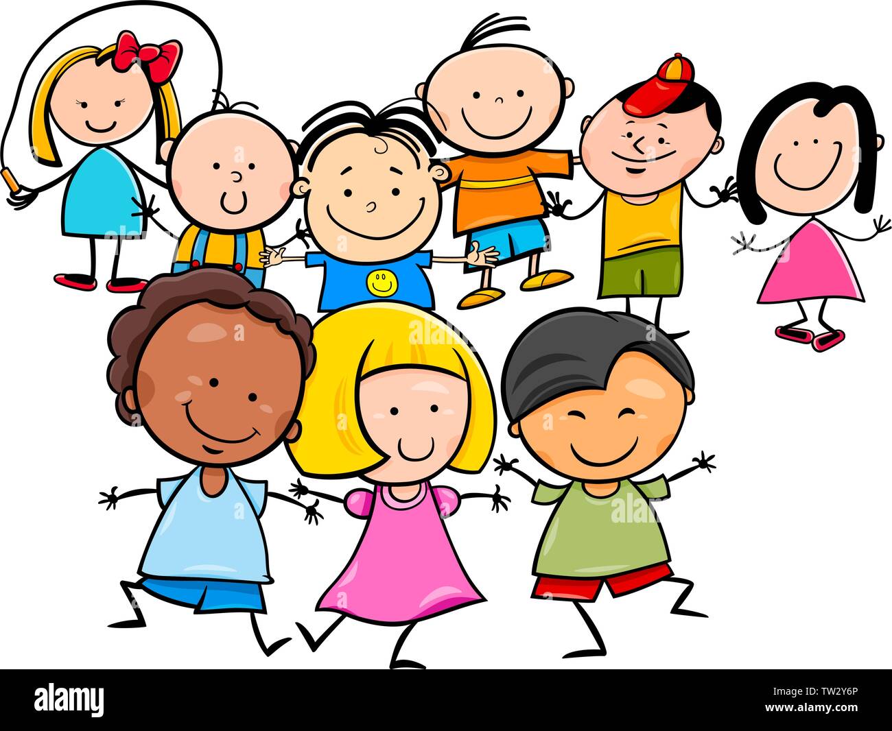 Cartoon Illustration der Happy Kindergarten oder Grundschulalter Kinder ...