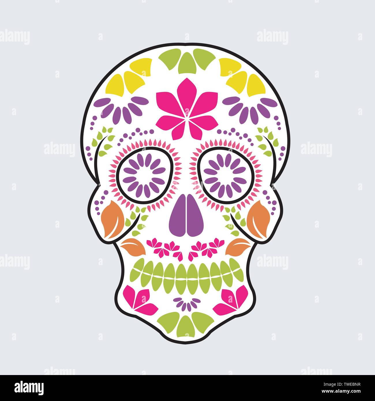 Totenkopf mit blumen gezeichnet Stock-Vektorgrafiken kaufen - Alamy
