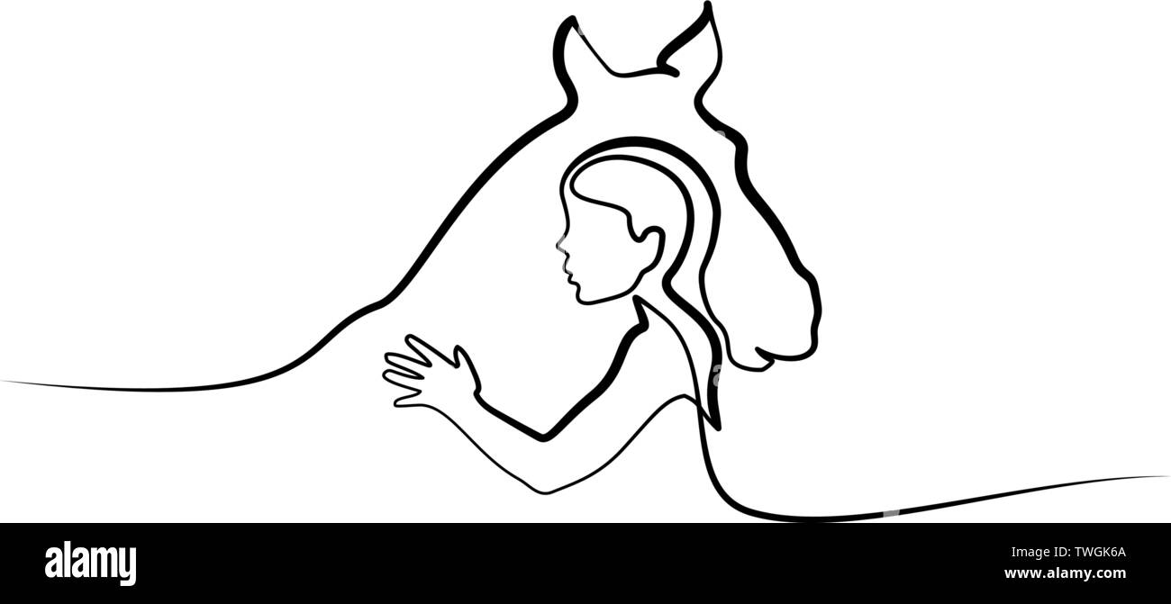 Kontinuierliche eine Linie zeichnen. Pferd und Frau Staats- Logo ...