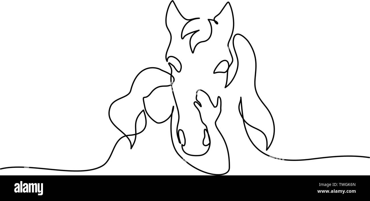 Kontinuierliche eine Linie zeichnen. Pferd und Frau Staats- Logo ...