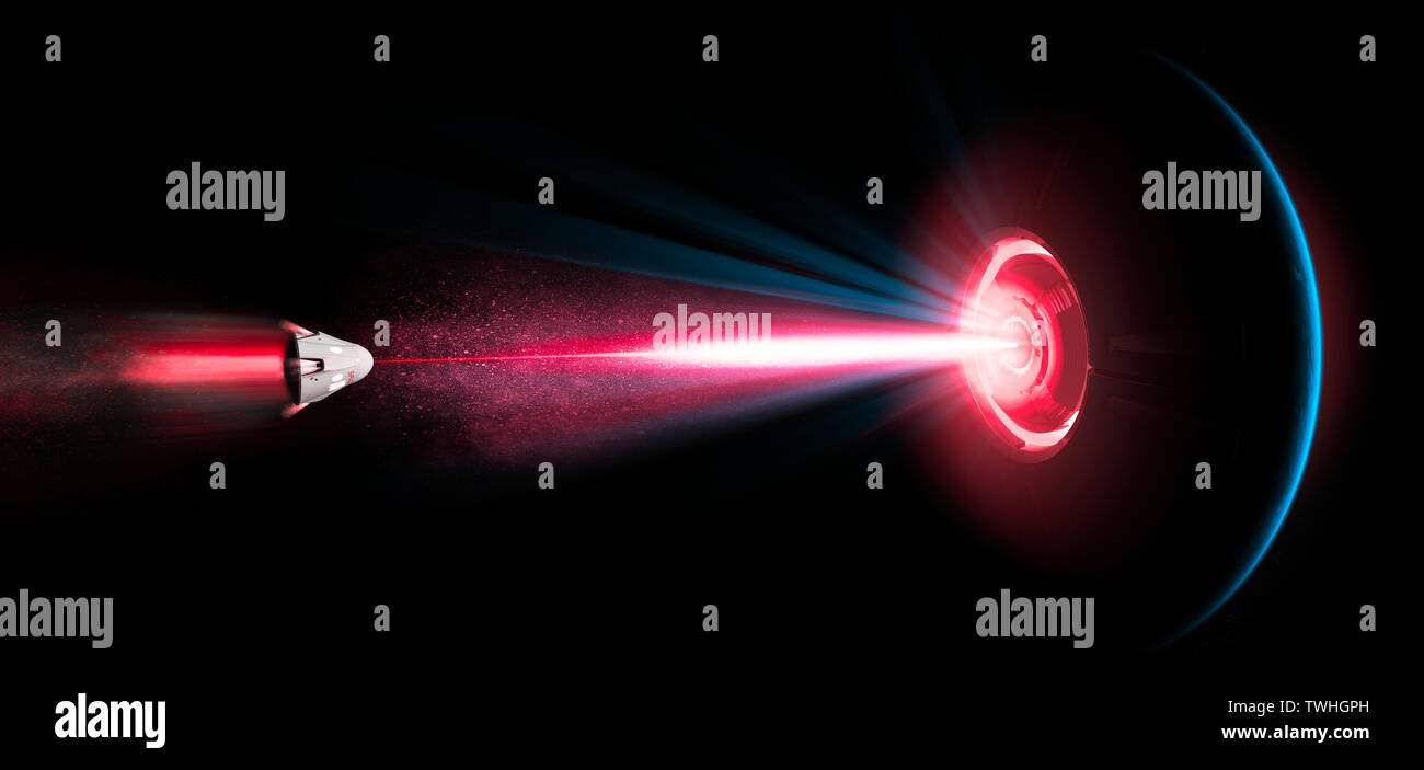 Raumschiff, UFO, Traktor Strahl. Räumliche Modul von einem Laserstrahl ...