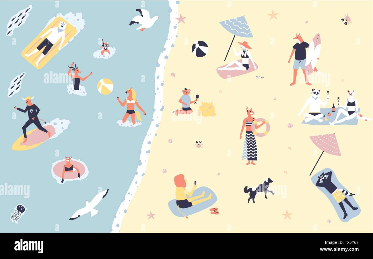 Menschenmenge schwimmen im meer Stock-Vektorgrafiken kaufen - Alamy