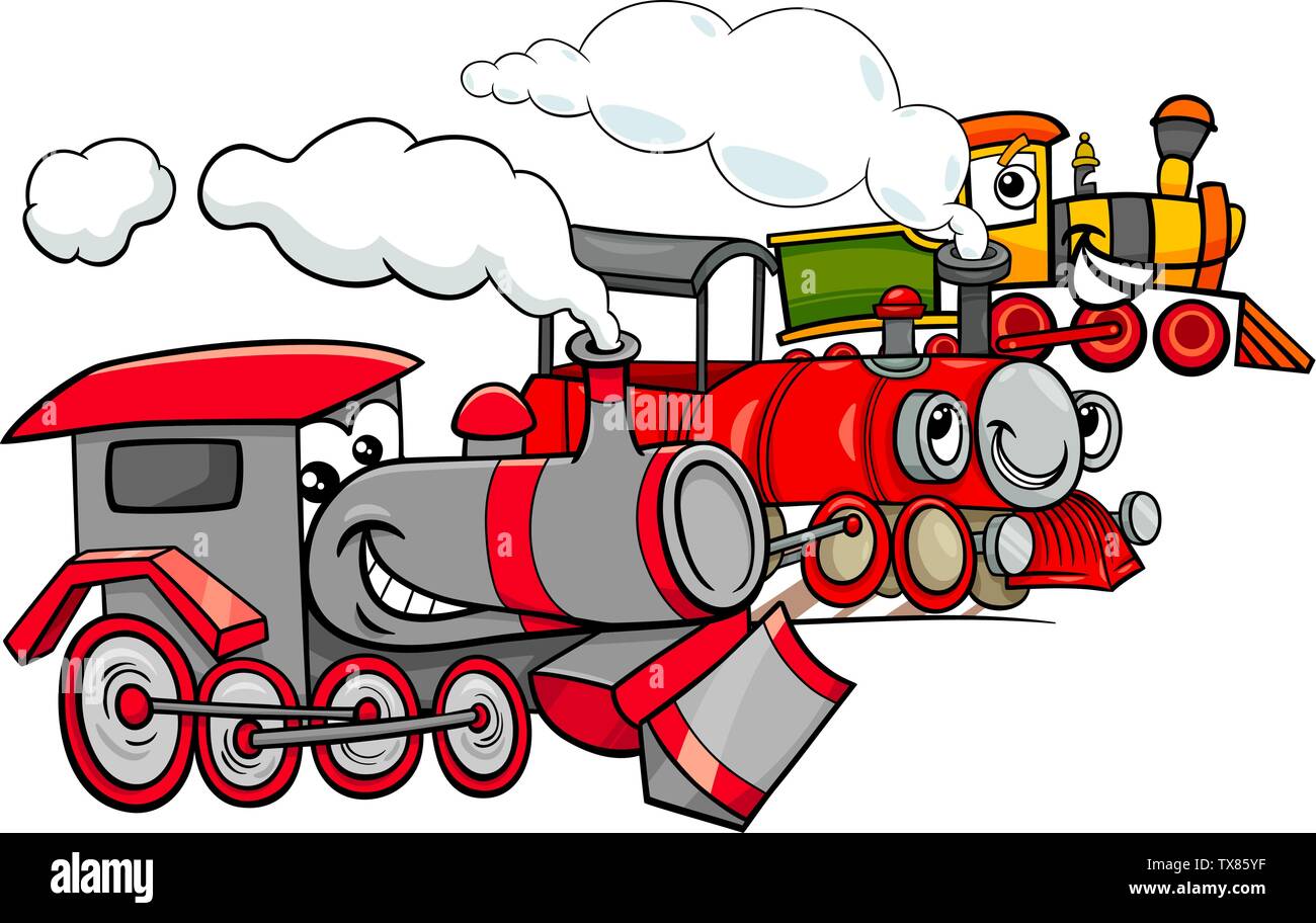 Cartoon Illustration der Dampflok Lok Transport Zeichen Gruppe Stock ...