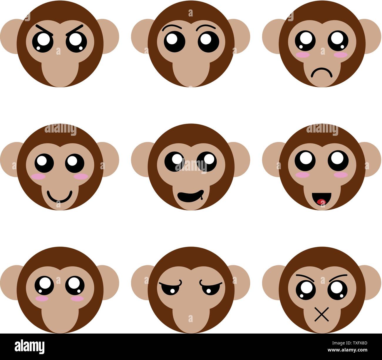 Sammlung der Affe die smiley-Gesichter, die isoliert auf weißem ...