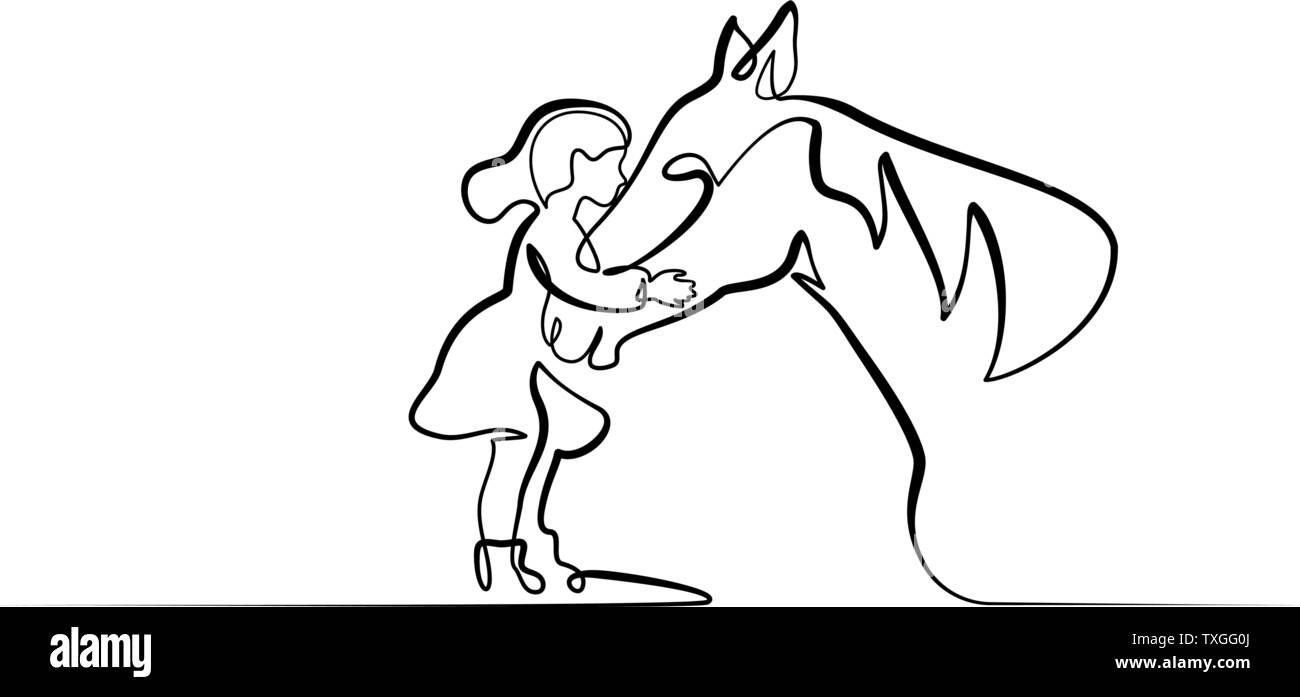 Kontinuierliche eine Linie zeichnen. Pferd und Frau Staats- Logo ...