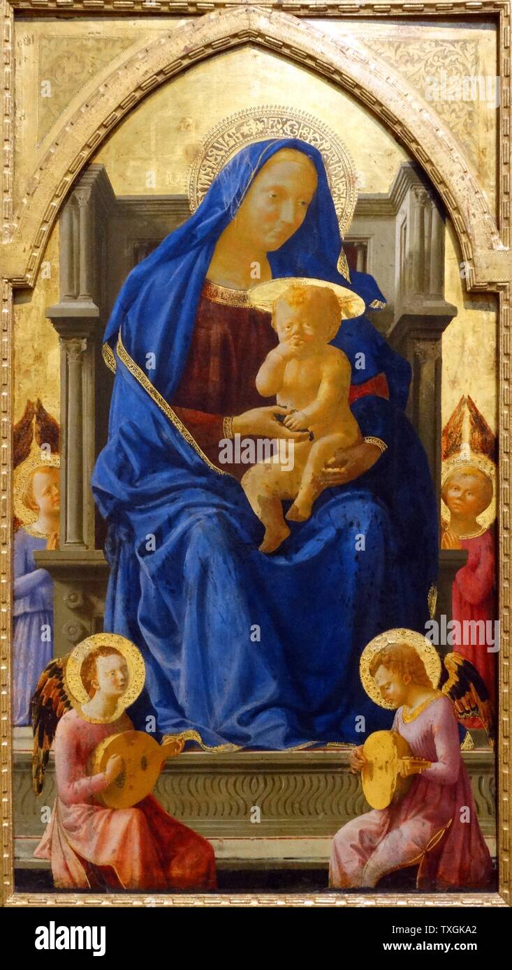 Gemälde mit dem Titel "Die Jungfrau und Kind" von Masaccio (1401-1428) italienischer Maler der ...