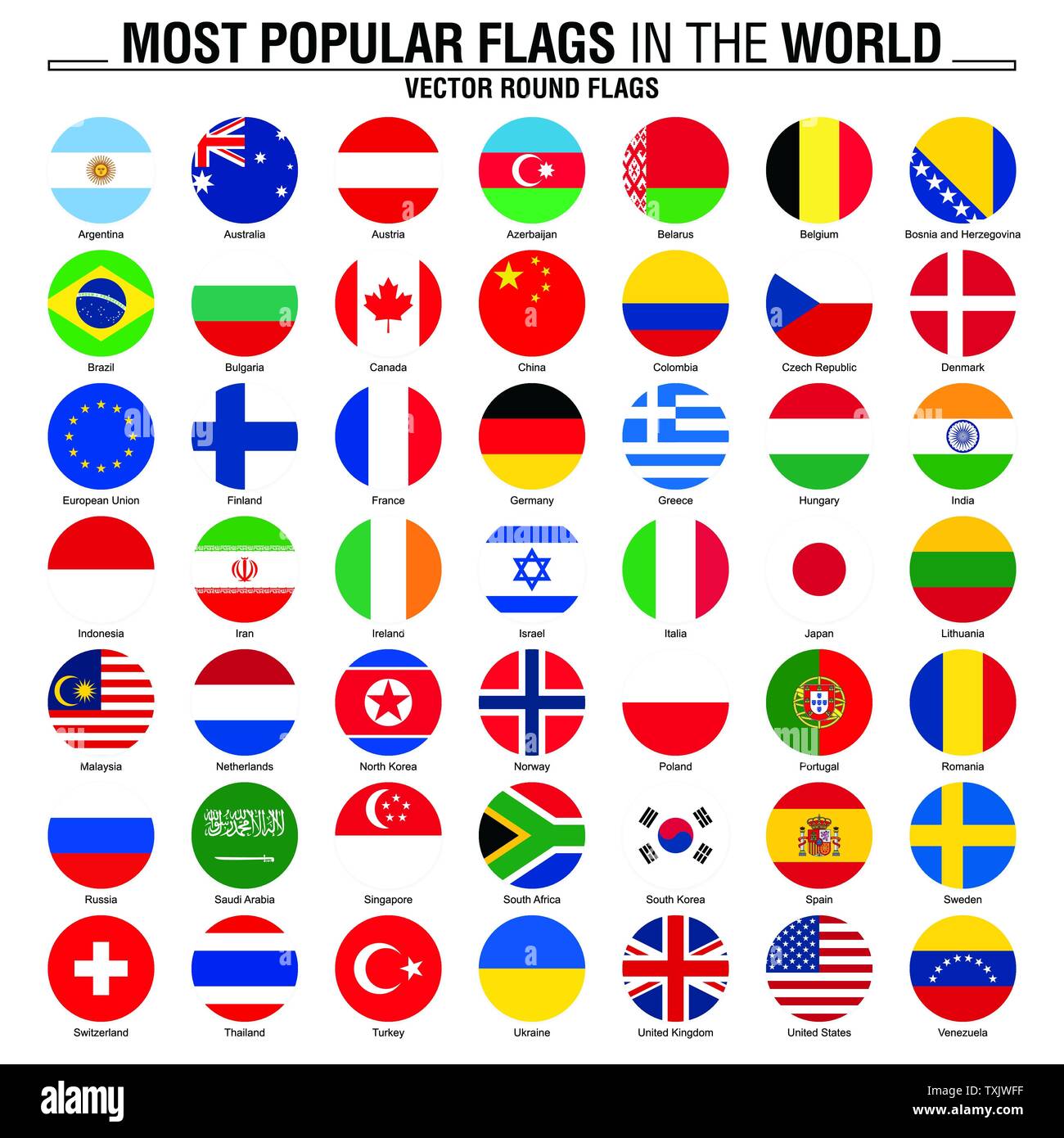 Populärste Flaggen der Welt. Runde Flags auf weißem Hintergrund Stock ...