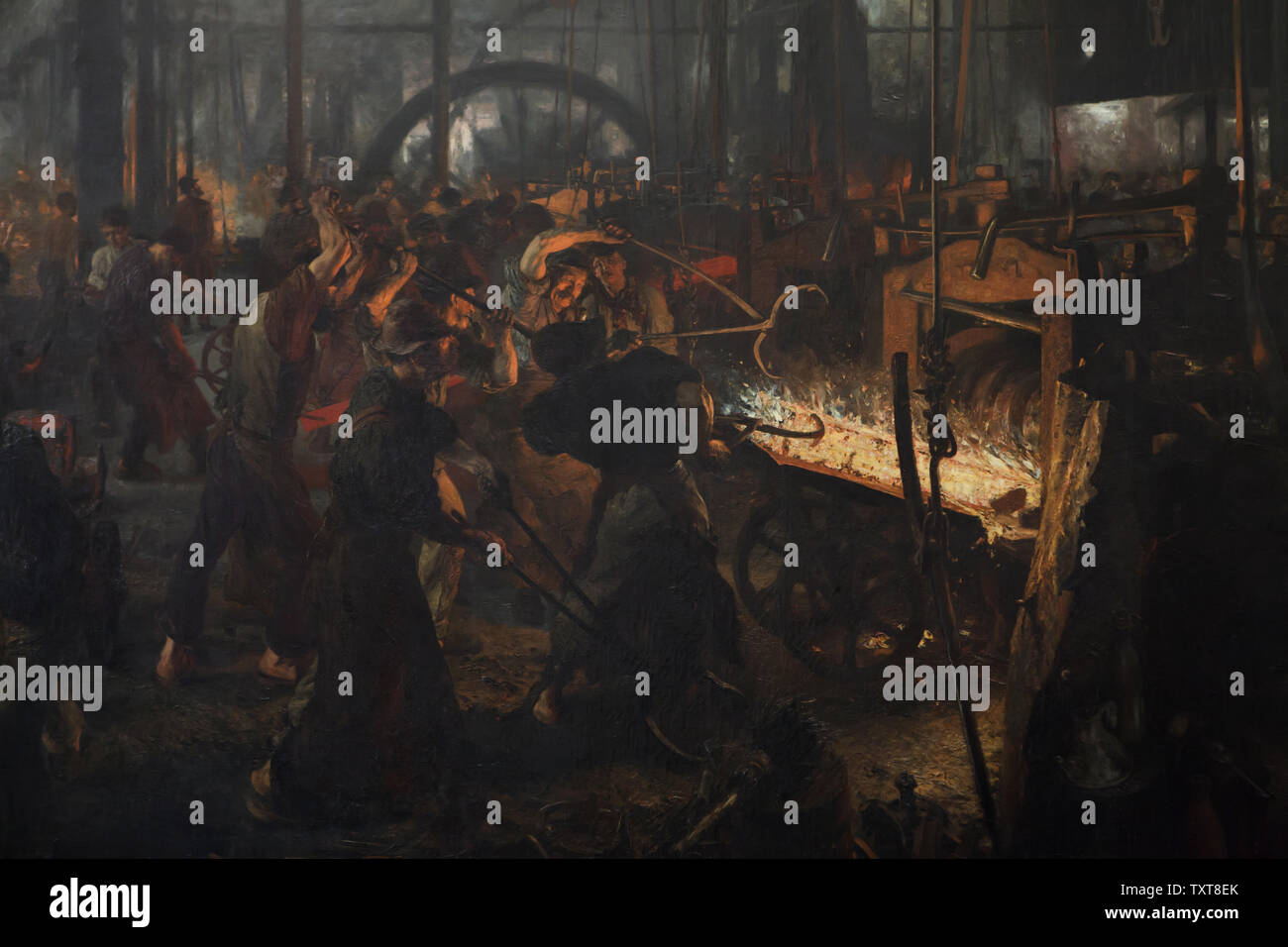 Detail aus dem Gemälde "Der Iron-Rolling' ('Modern Cyclops') von ...