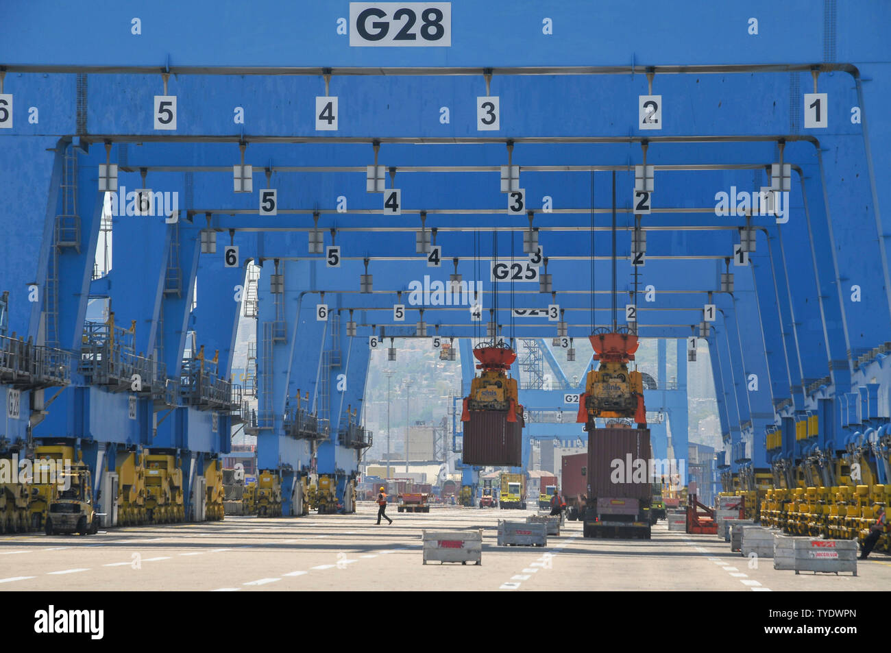 Container handling kran -Fotos und -Bildmaterial in hoher Auflösung – Alamy