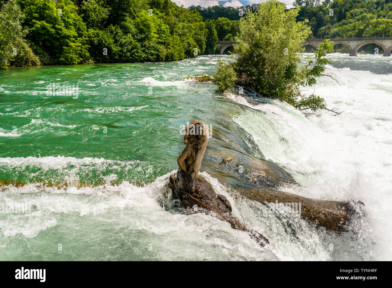 Einen schönen Wasserfall auf dem Rhein in der Stadt Neuhausen am ...