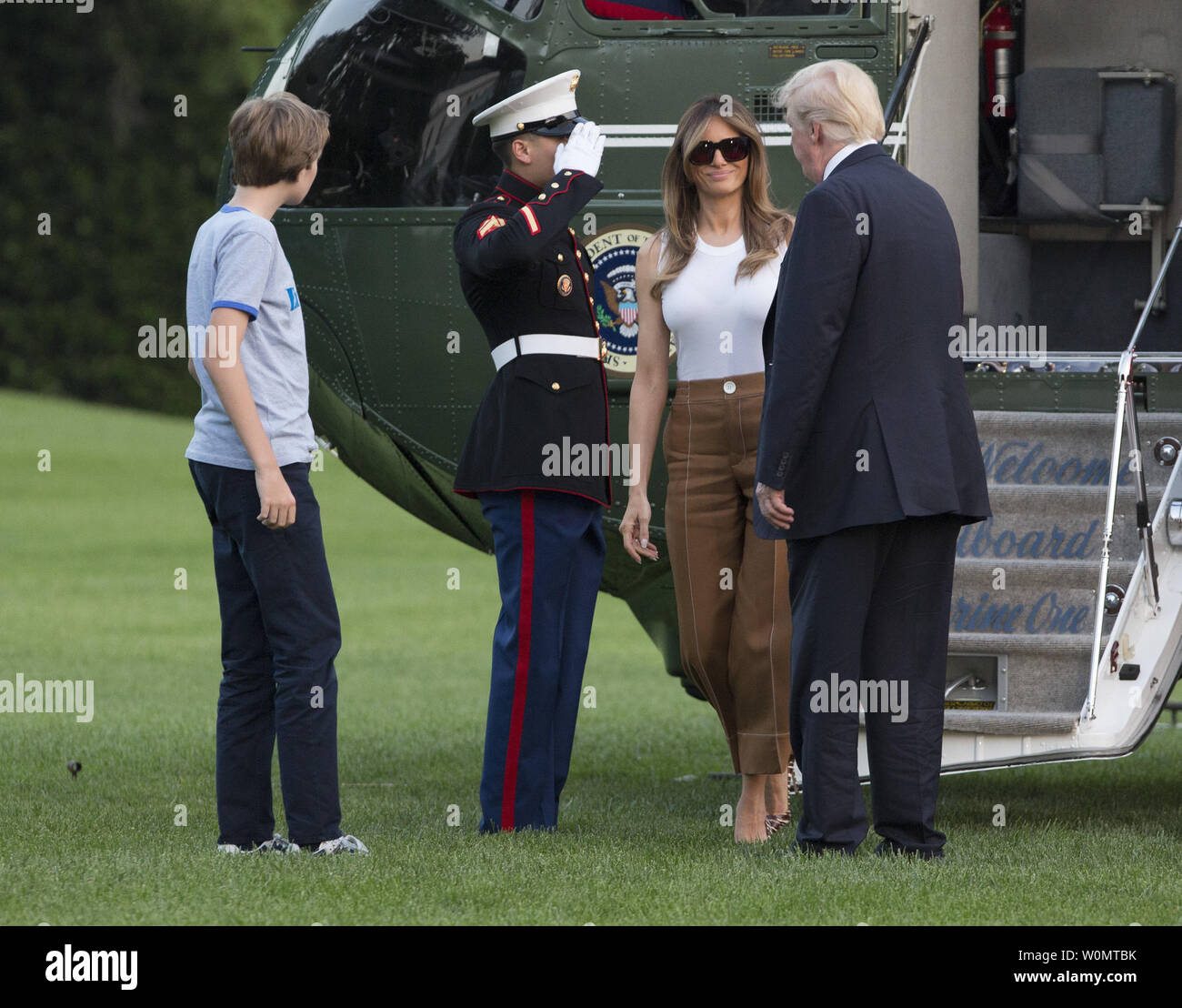 Us-Präsident Donald Trump, erste Dame Melania Trump und ihr Sohn Barron ...
