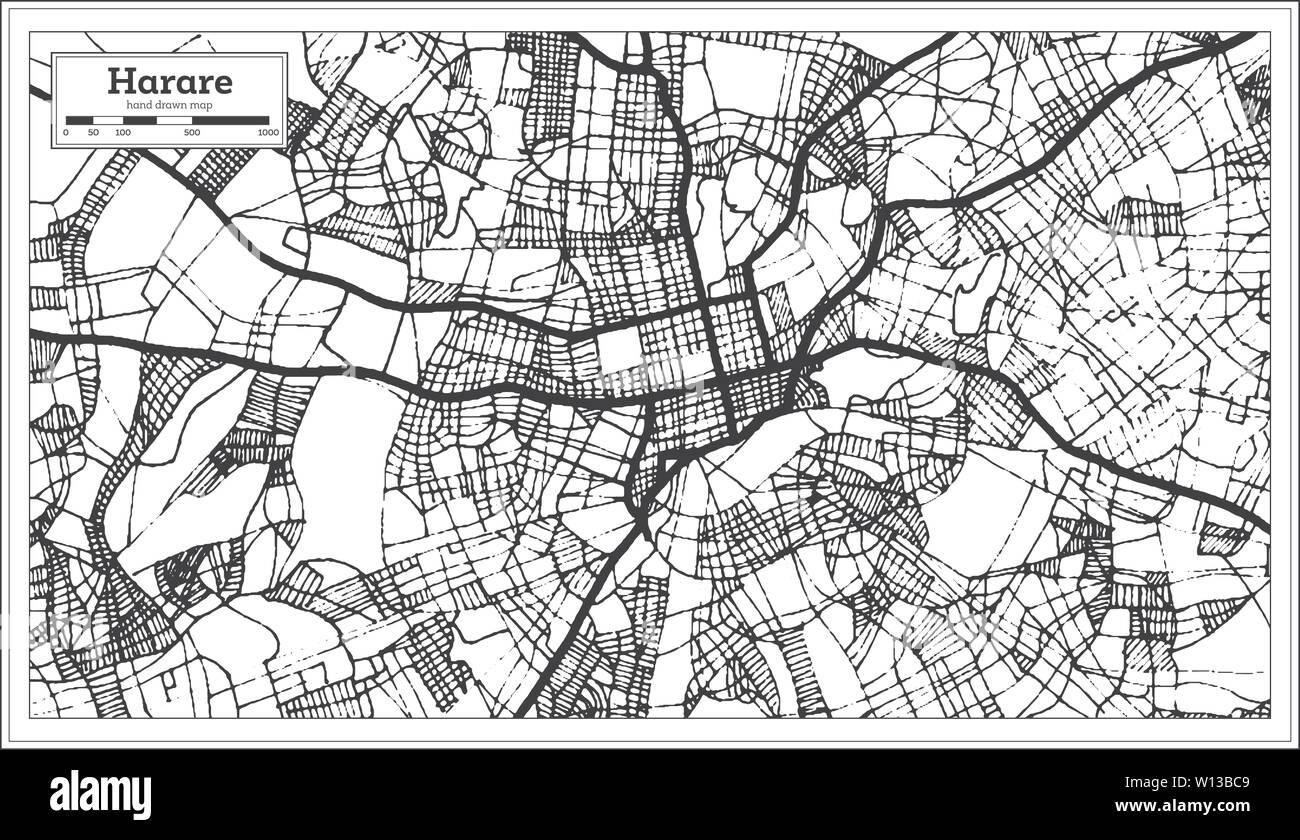 Harare Zimbabwe Stadtplan iin Schwarz und Weiß. Übersichtskarte. Vector ...