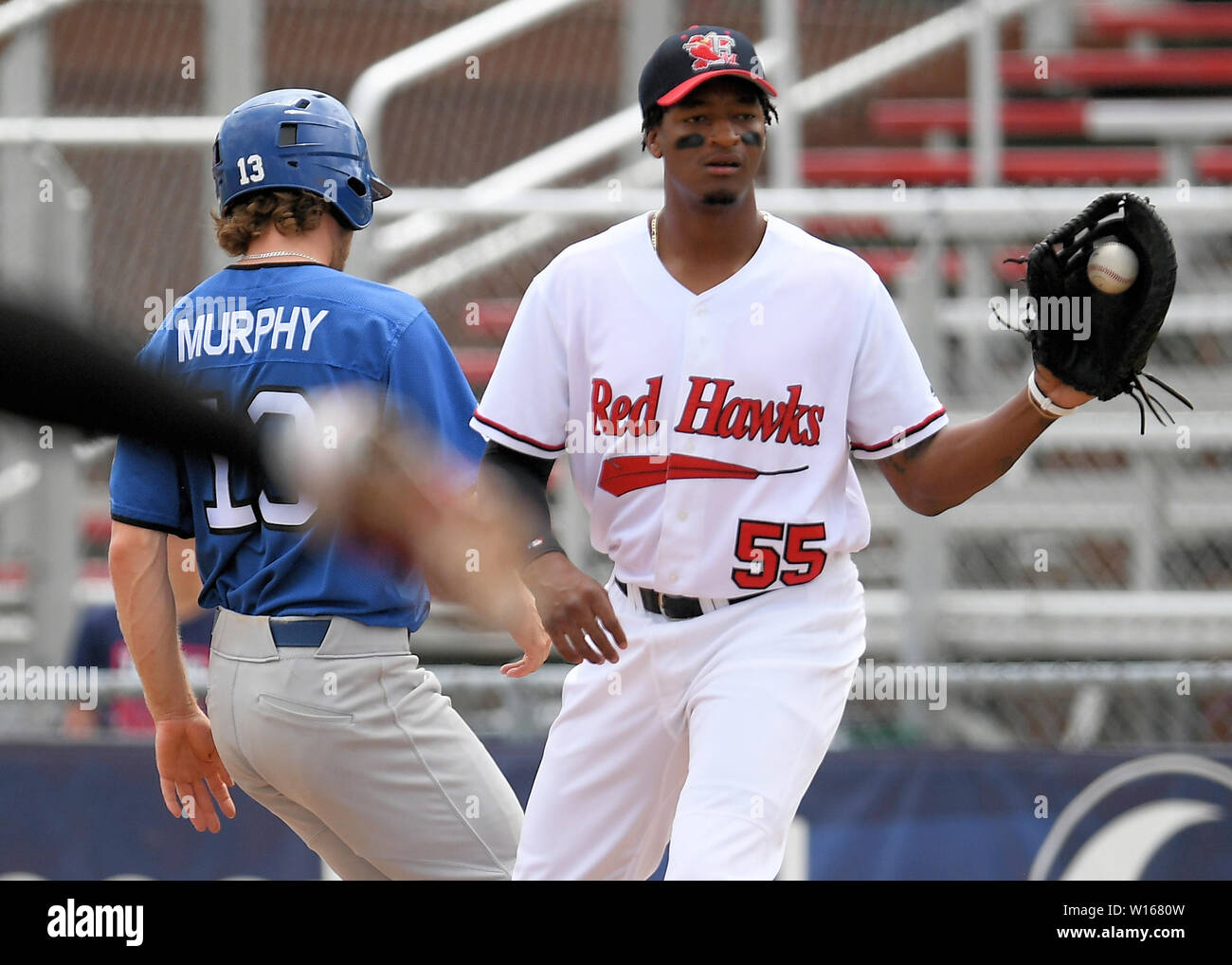Fargo, ND, USA. 30. Juni, 2019. FM Redhawks erste Basisspieler Correlle ...