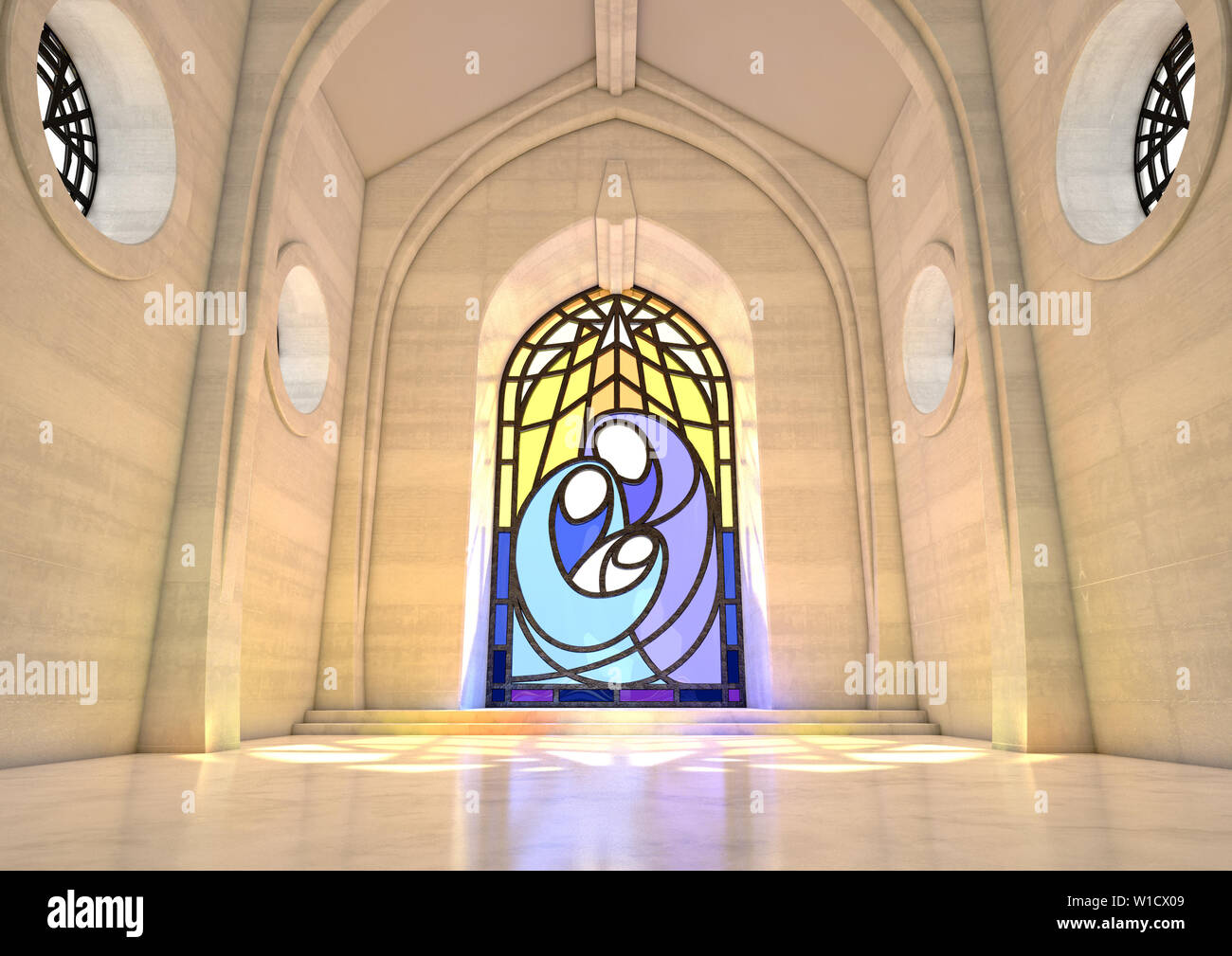 Eine leere Grand steinerne Kirche Innenraum beleuchtet durch ...