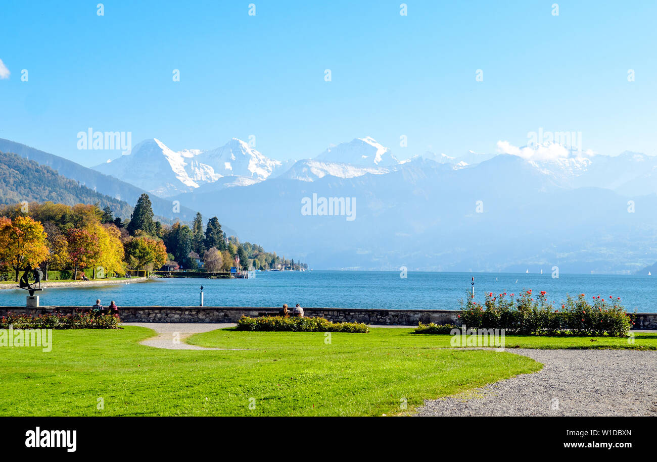 Super Postkarten-blick auf Thuner See (Thunersee, Thuner sehen), Alpen ...