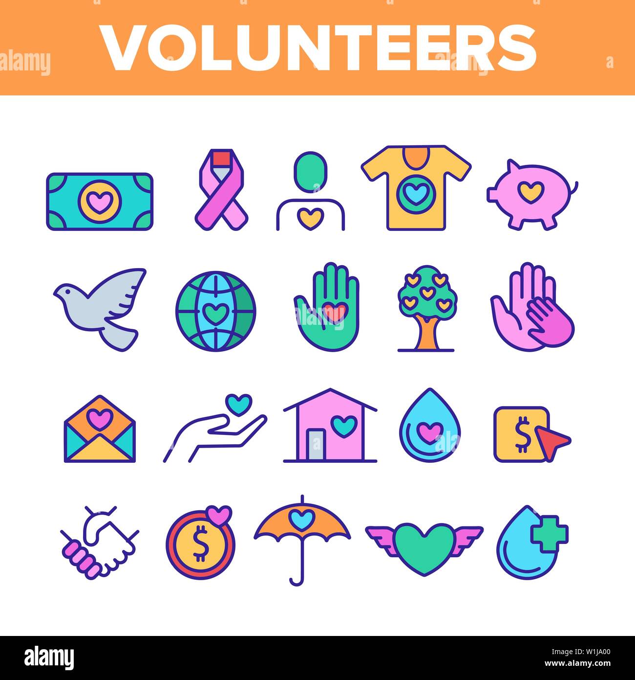 Volunteering vector line design icons -Fotos und -Bildmaterial in hoher ...