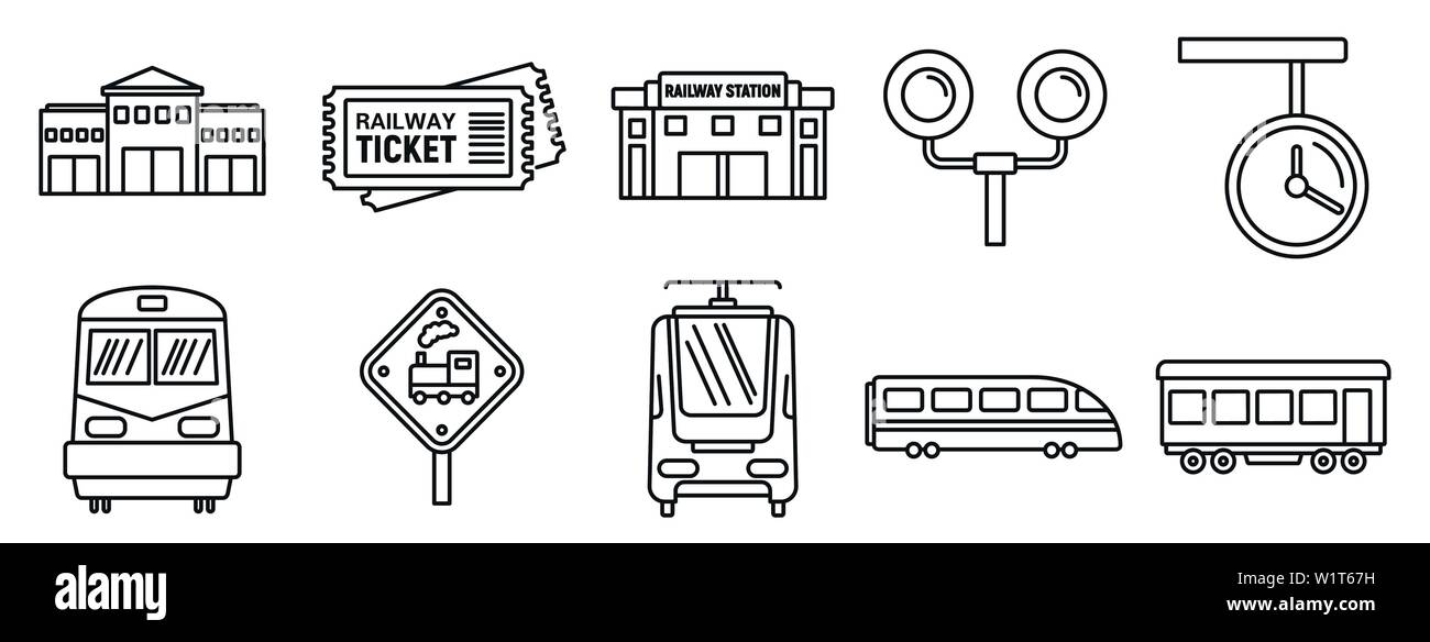 Eisenbahn Bahnhof Symbole gesetzt. Umrisse der Bahn Bahnhof Vector ...