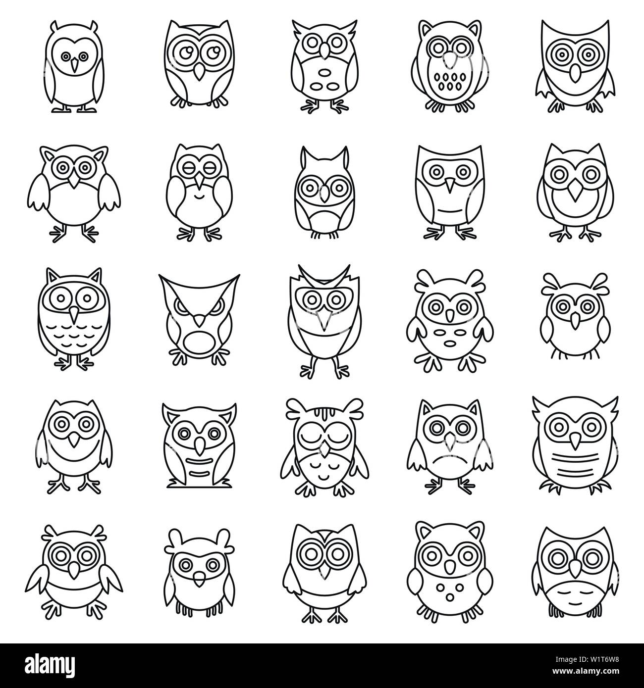 Wilde Eule Symbole gesetzt. Umrisse der wilde Eule Vector Icons für Web ...