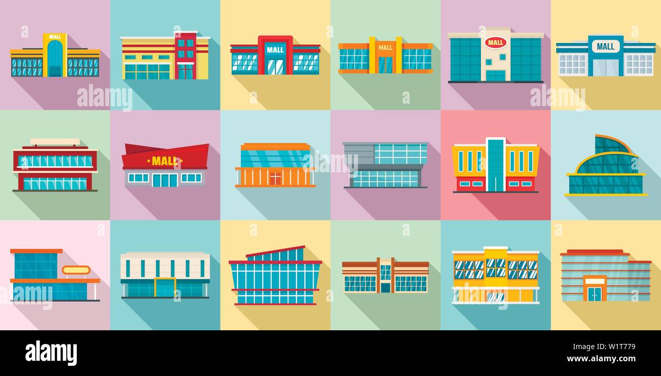 Mall Symbole gesetzt. Flache Satz von Mall Vector Icons für Web Design ...