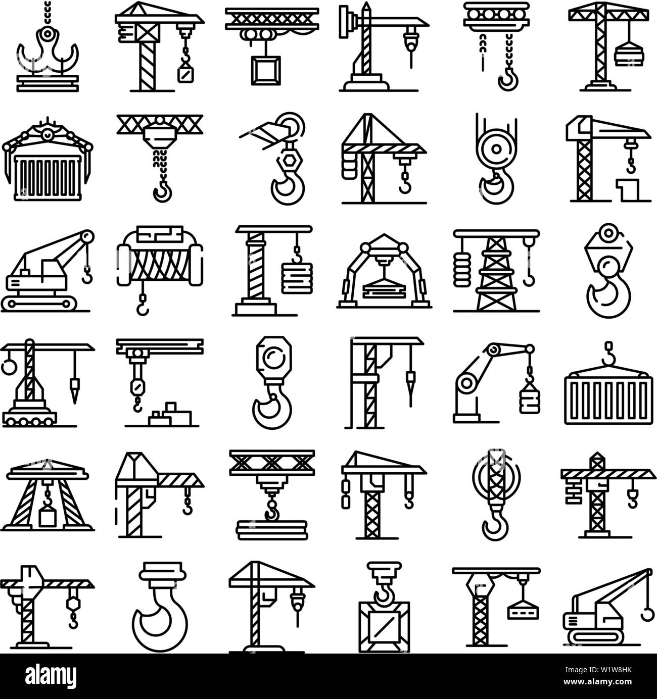 Kran Symbole gesetzt, outline Style Stock-Vektorgrafik - Alamy