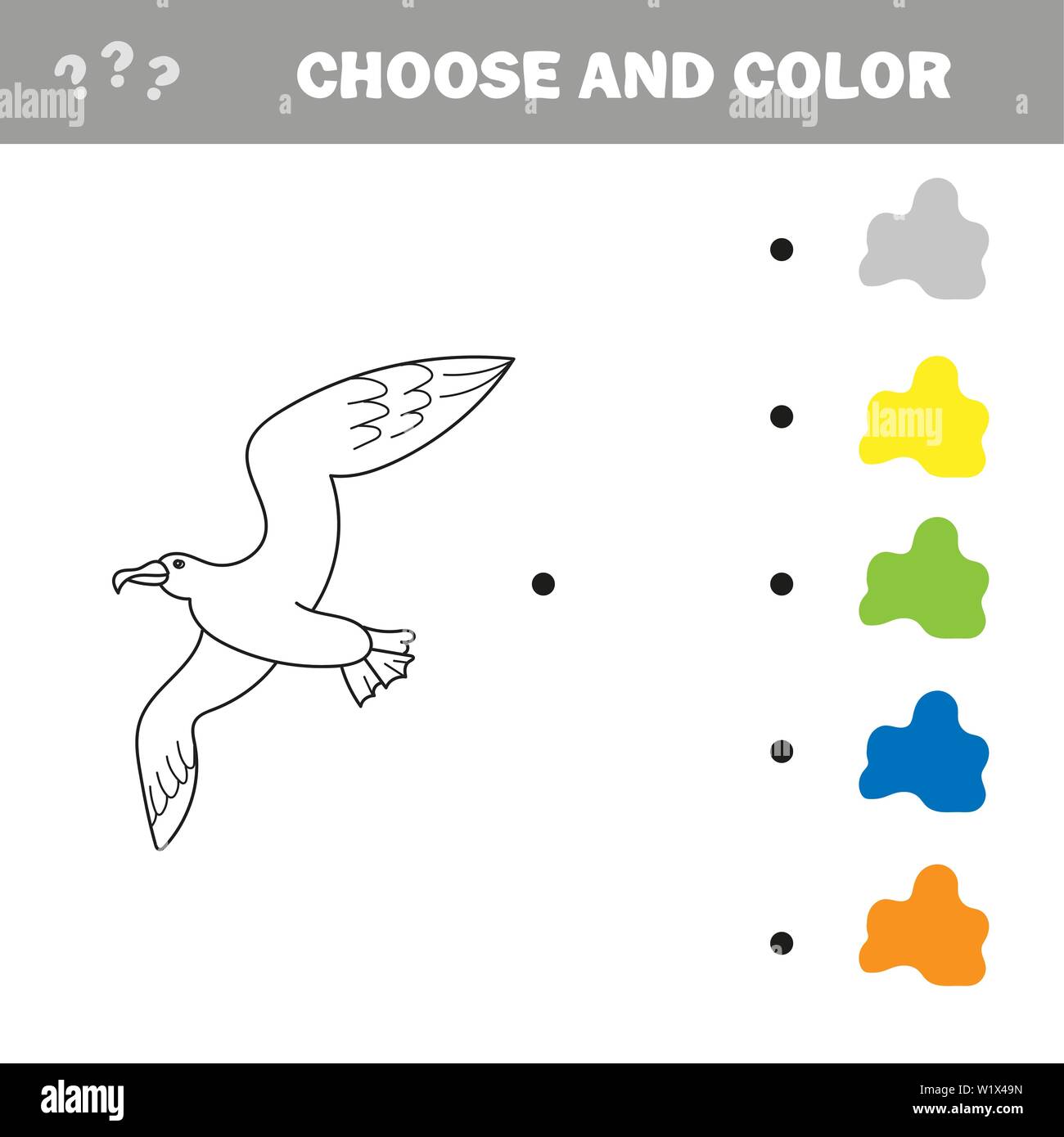 Lernspiel für Kinder Malbuch Möwe Vogel Vector Illustration Stock ...