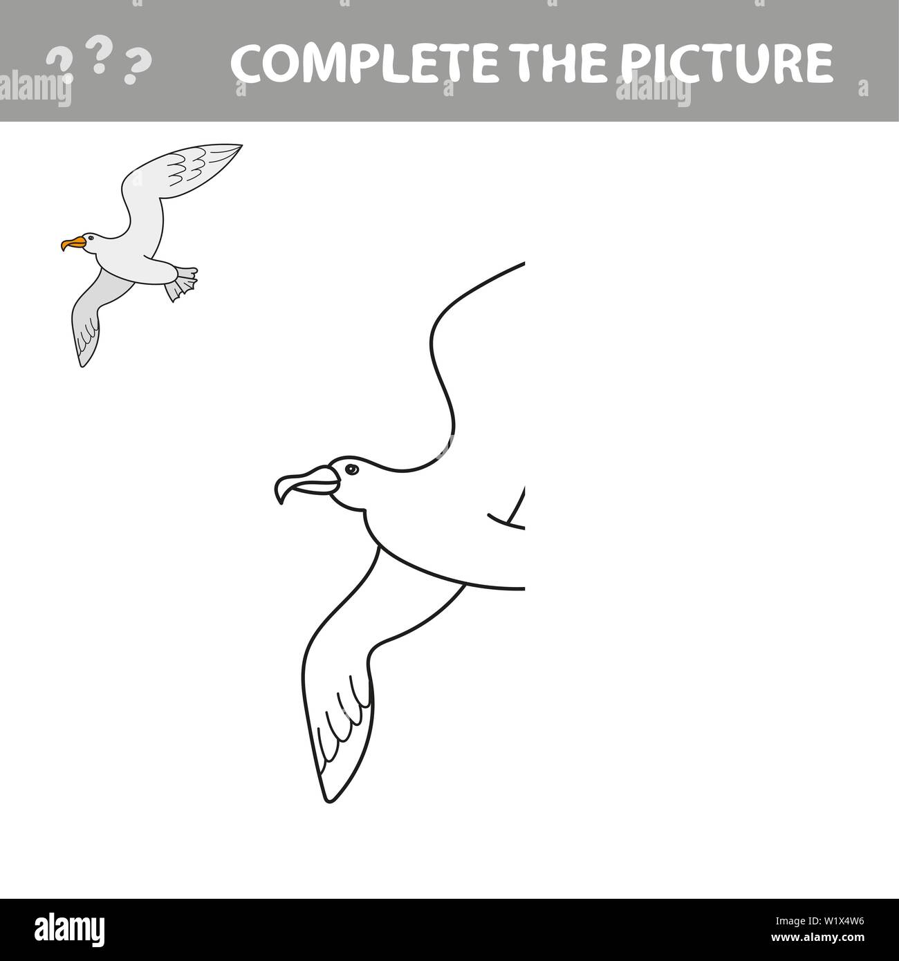 Lernspiel für Kinder Malbuch Möwe Vogel Vector Illustration Stock ...