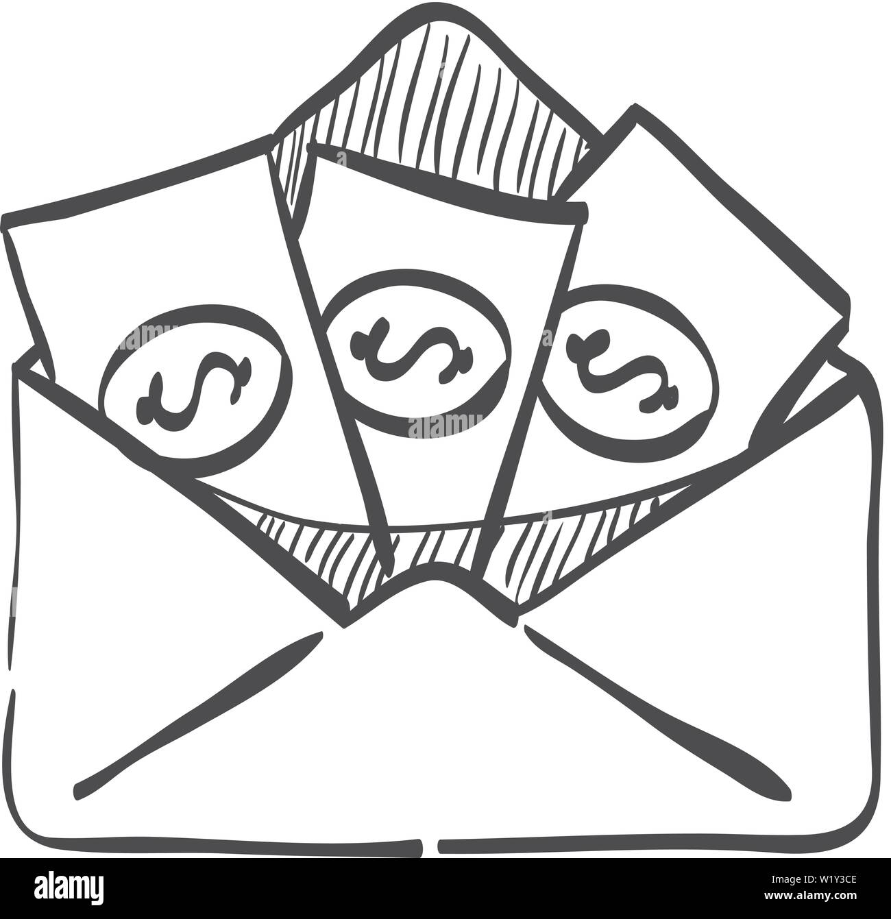 Geld Umschlagsymbol in doodle Skizze Linien. Finanzen Reichtum banking ...