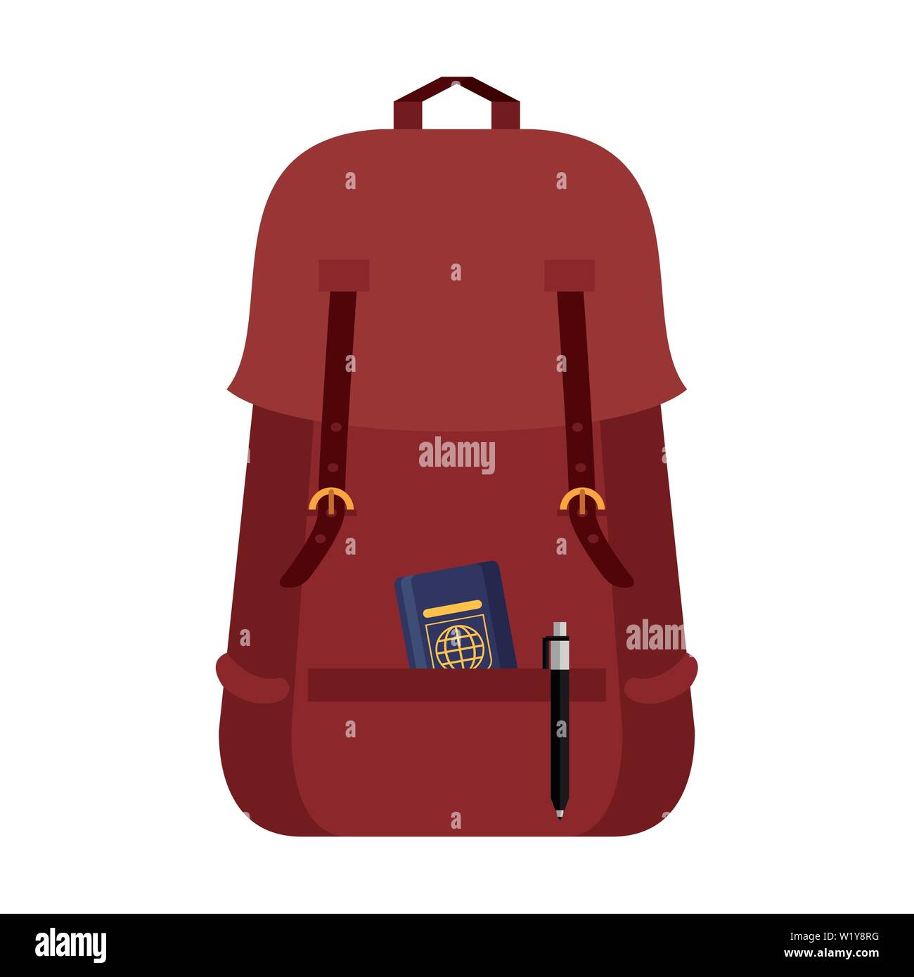 Rucksack mit Reisepass und Stift symbol Vektor illustration Stock ...