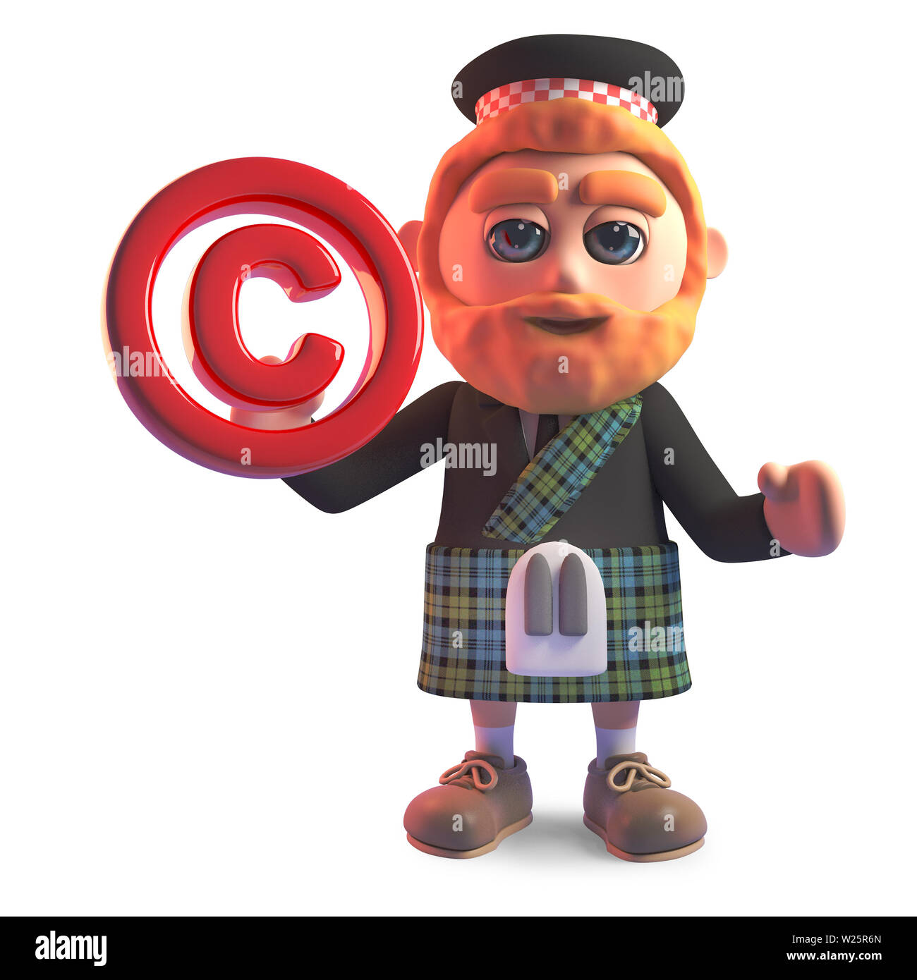 Cartoon Schotte im Kilt mit einem Copyright Symbol, 3d-Grafik rendern ...