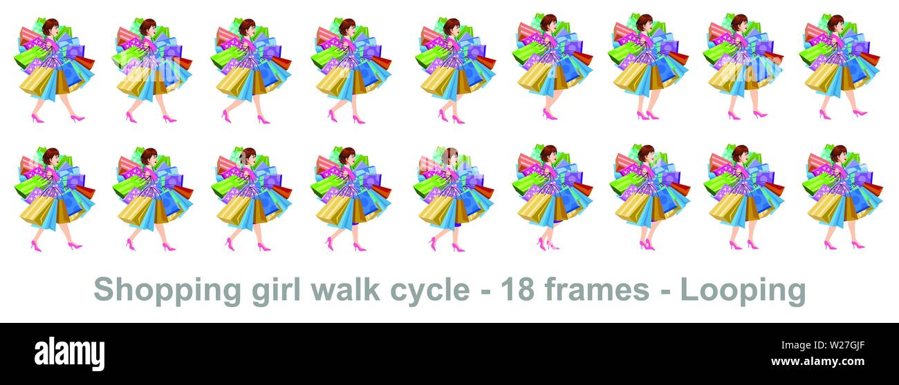 Girl Walk Cycle Animation Sprites, Loop Animation Sprite Sheet Vector ...