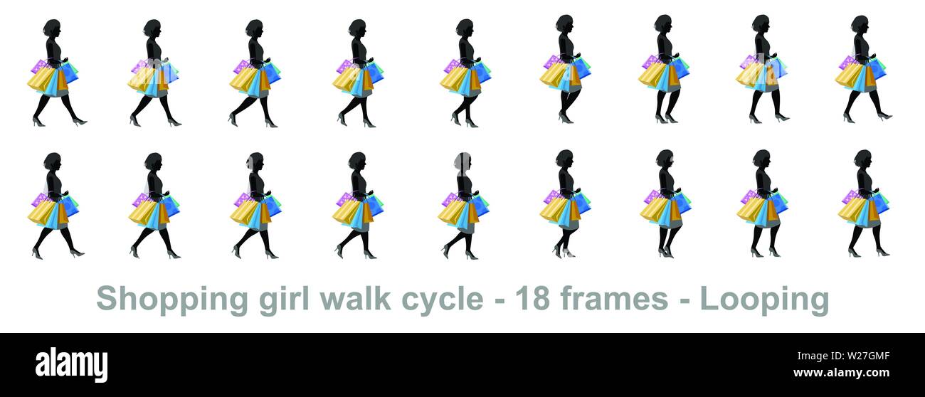 Girl Walk Cycle Animation Sprites, Loop Animation Sprite Sheet Vector ...