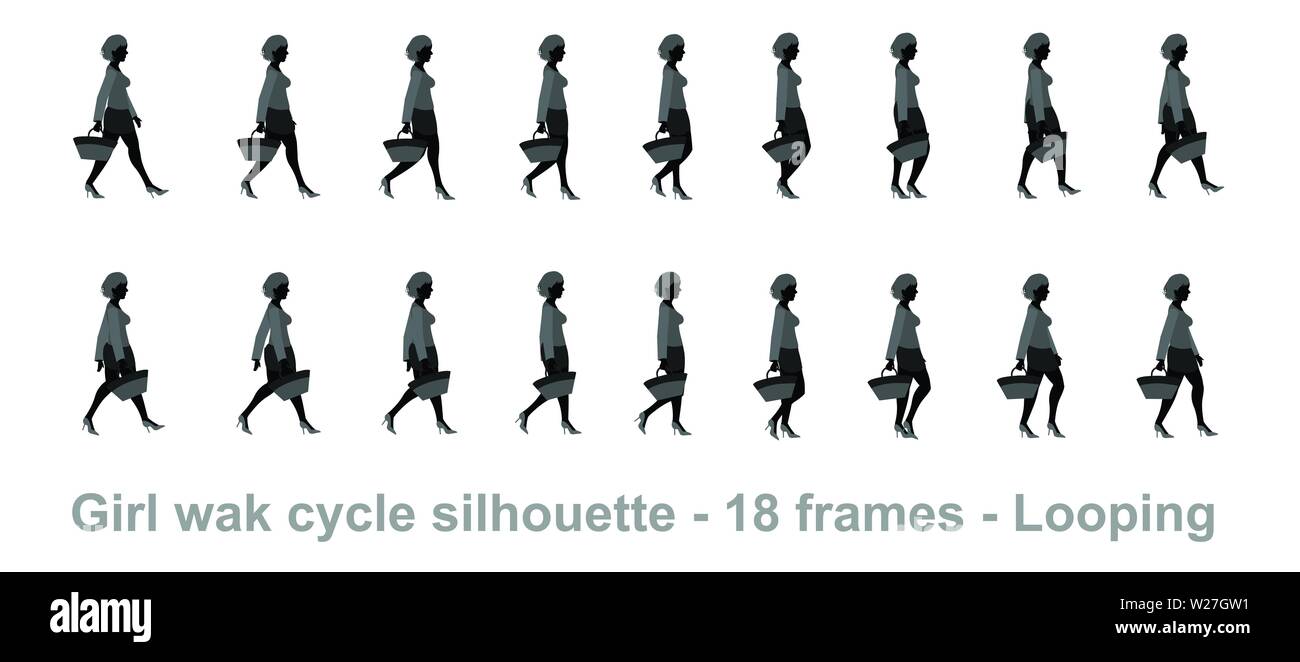 Girl Walk Cycle Animation Sprites, Loop Animation Sprite Sheet Vector ...