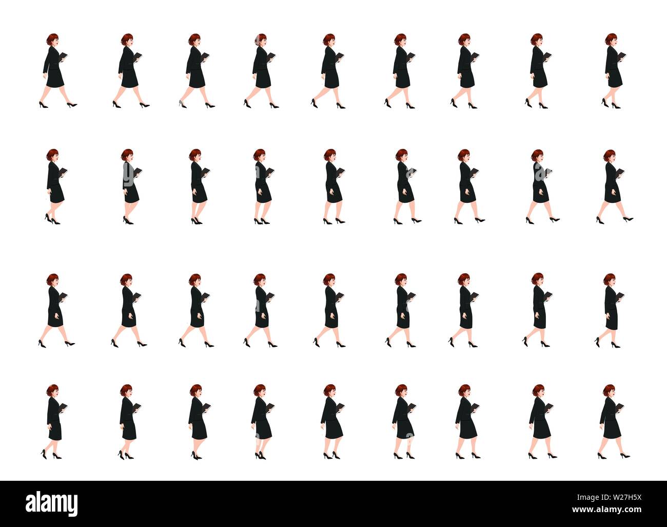 Business Girl Walk Cycle Animation Sprites, Loop Animation Sprite Sheet ...