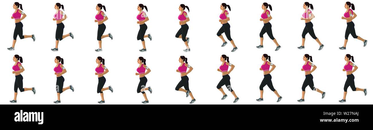 Girl Run Cycle Animation Sequence, Loop Animtion Sprite Sheet Vector ...