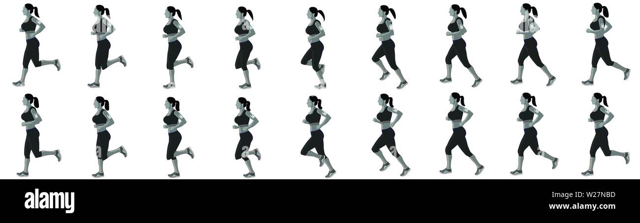 Girl Run Cycle Animation Sequence, Loop Animtion Sprite Sheet Vector Stock-Vektorgrafik - Alamy