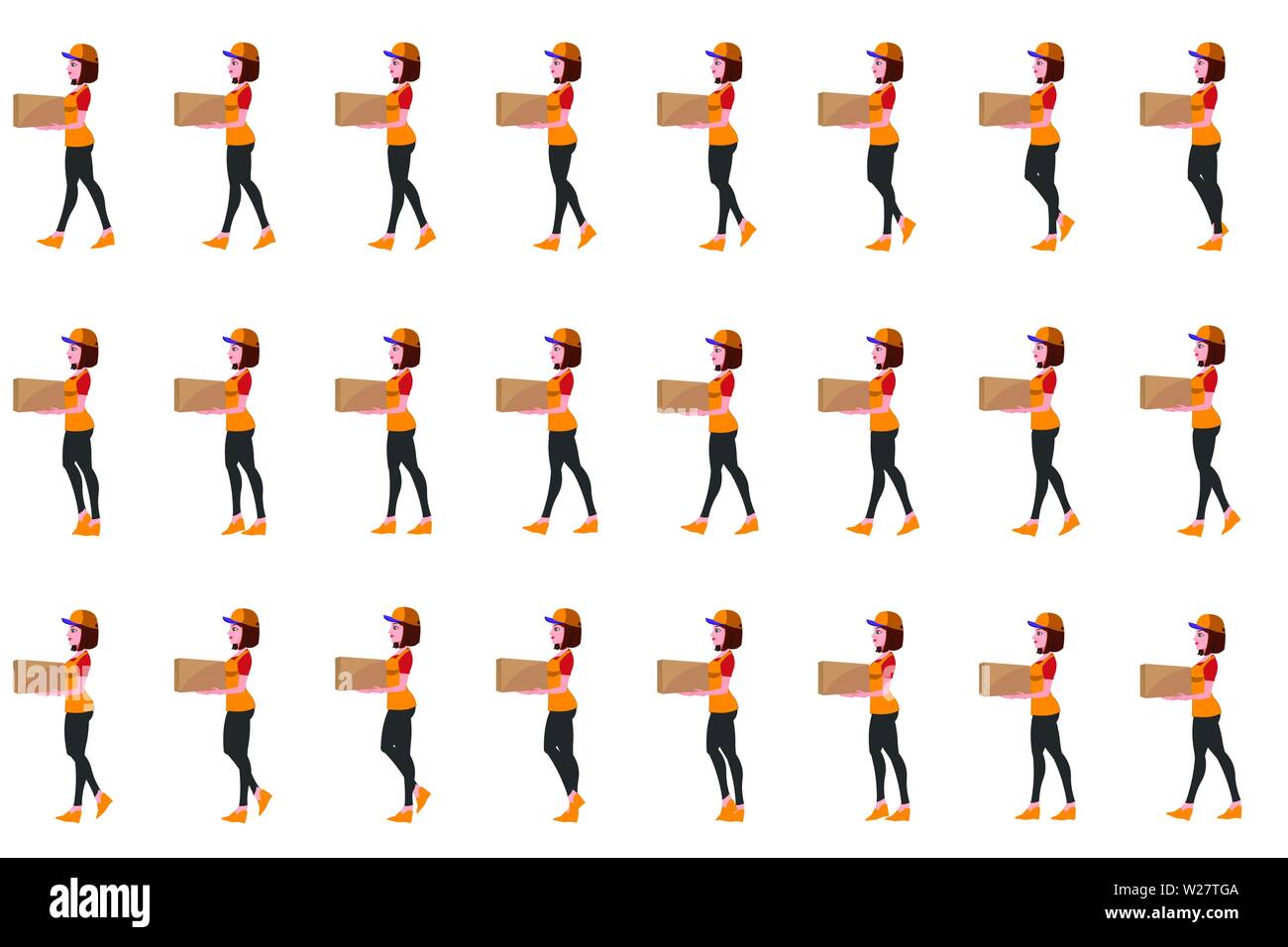 Courier Woman Character Walk Cycle Animation Sequence Loop Animation